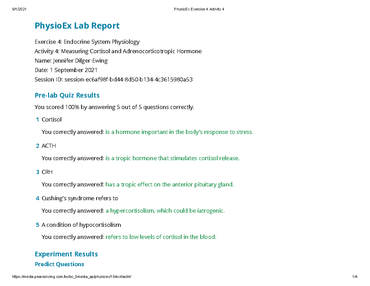 Physio Ex Endocrine System Activity 4 - PhysioEx Lab Report Exercise 4 ...
