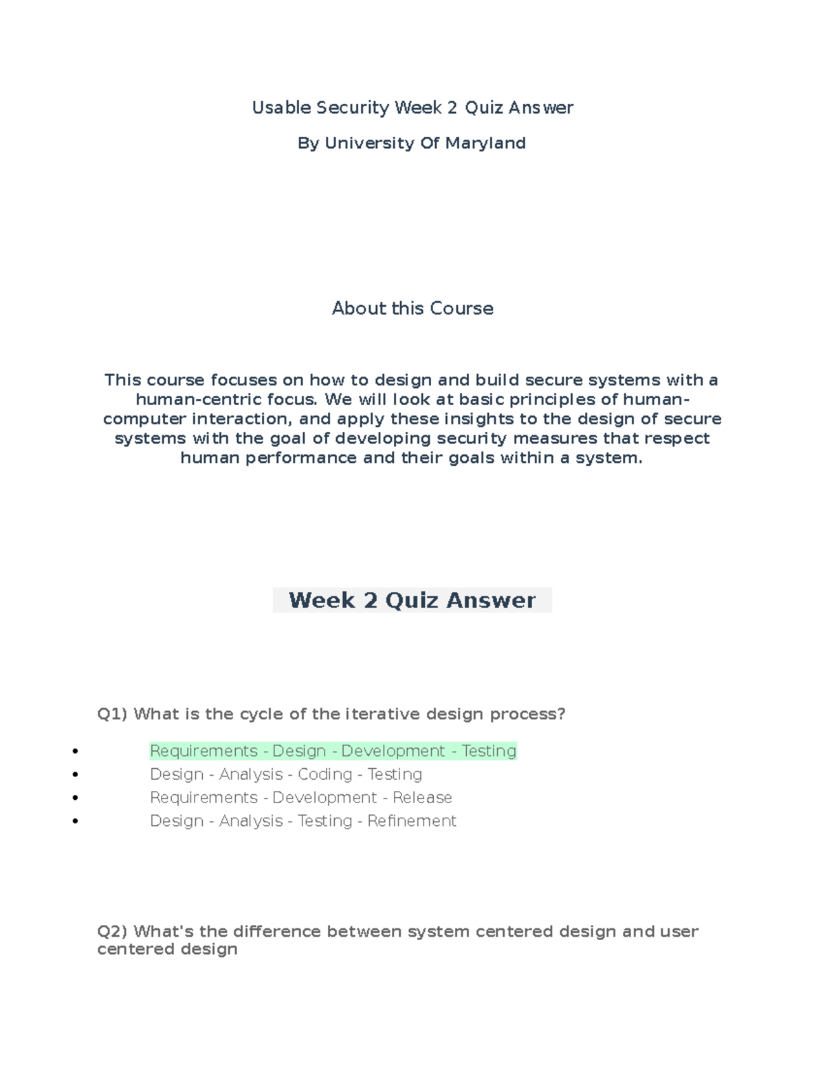 cybersecurity information management - Usable Security Week 2 Quiz ...