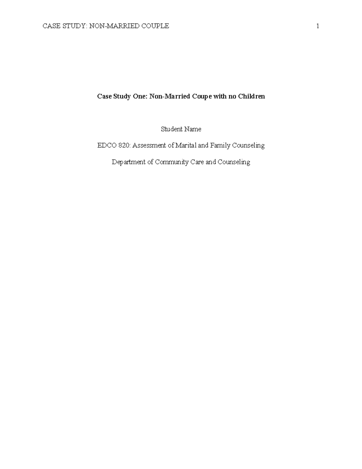 Sample Case Study One (1) - Case Study One: Non-Married Coupe with no ...
