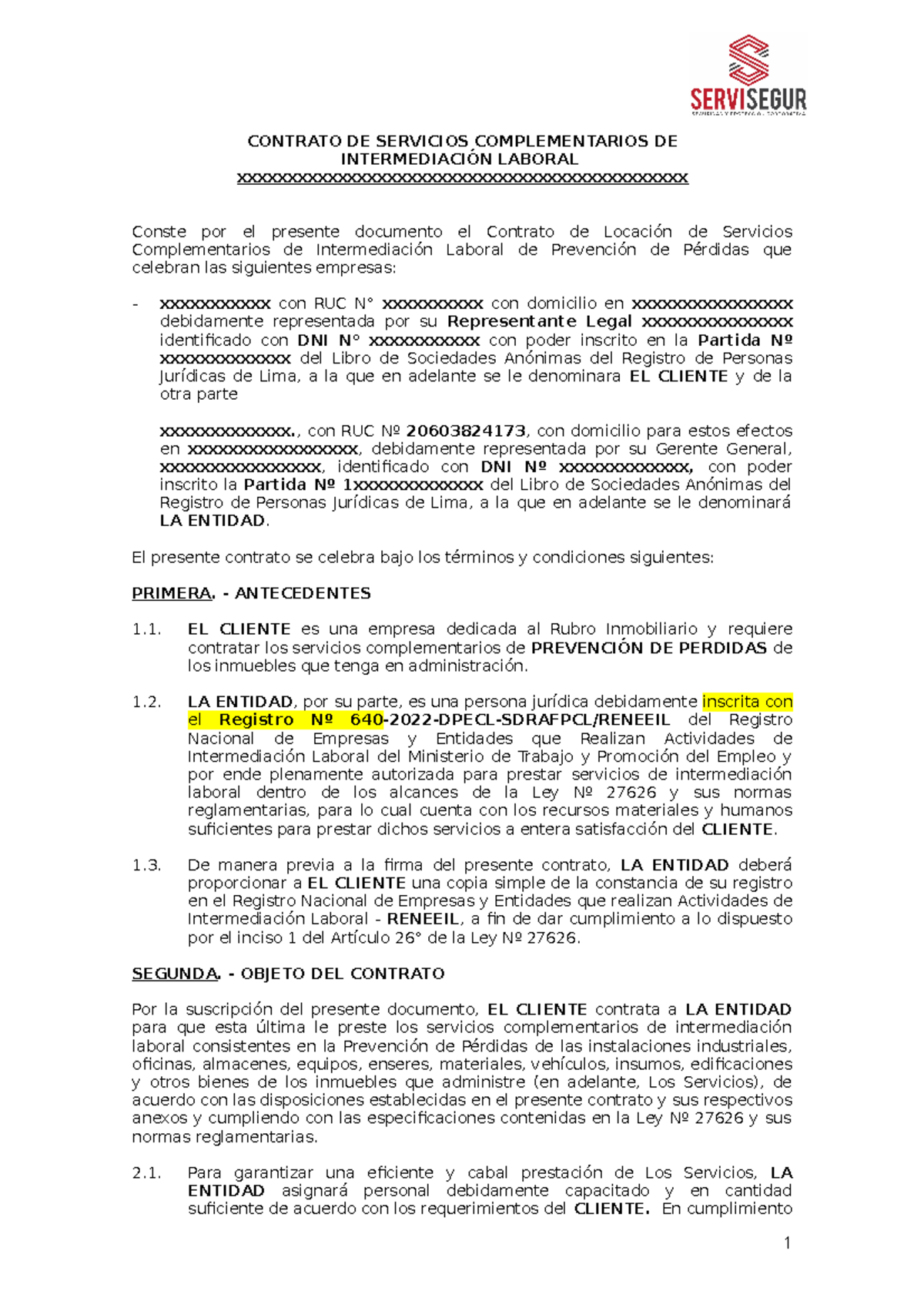 Contrato DE Servicios - CONTRATO DE SERVICIOS COMPLEMENTARIOS DE INTERMEDIACIÓN LABORAL - Studocu