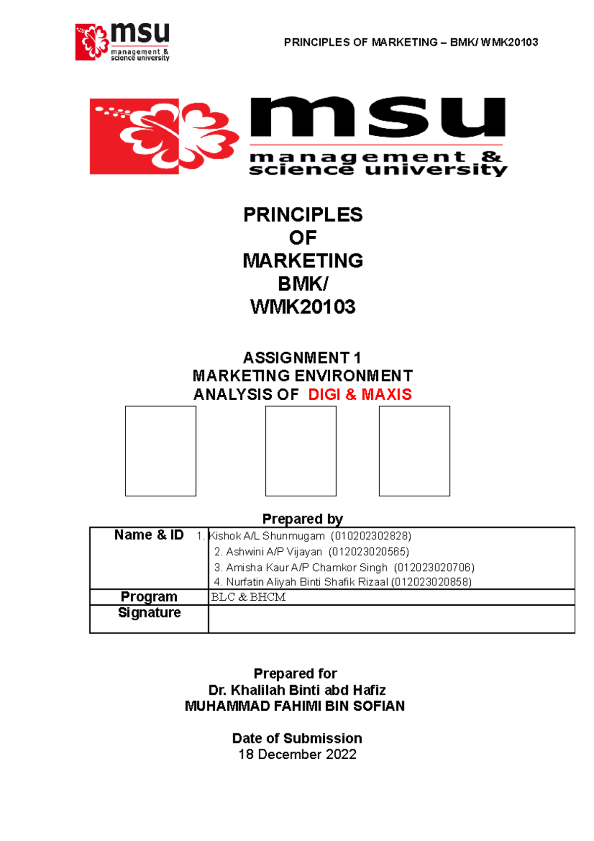 Assignment 1 Marketing - PRINCIPLES OF MARKETING BMK/ WMK ASSIGNMENT 1 ...