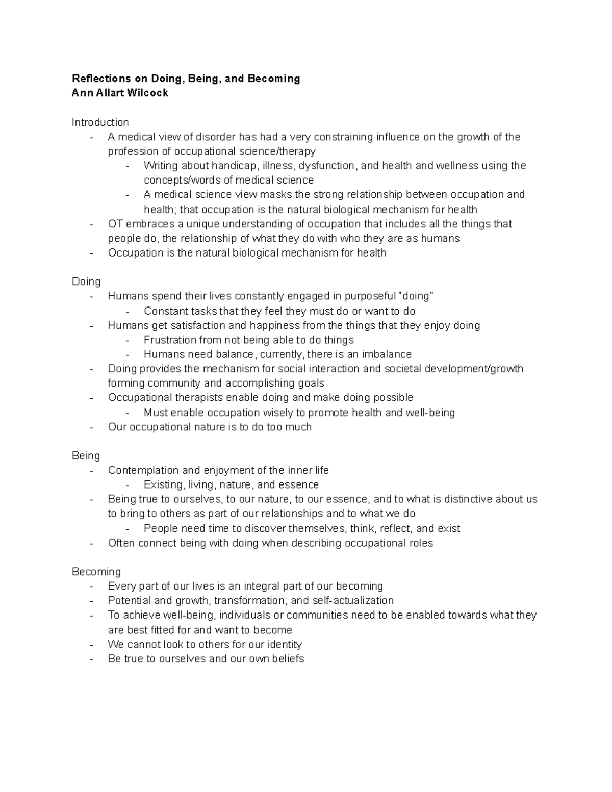 OCS3320 Doing, Being, and Belonging - Reflections on Doing, Being, and ...