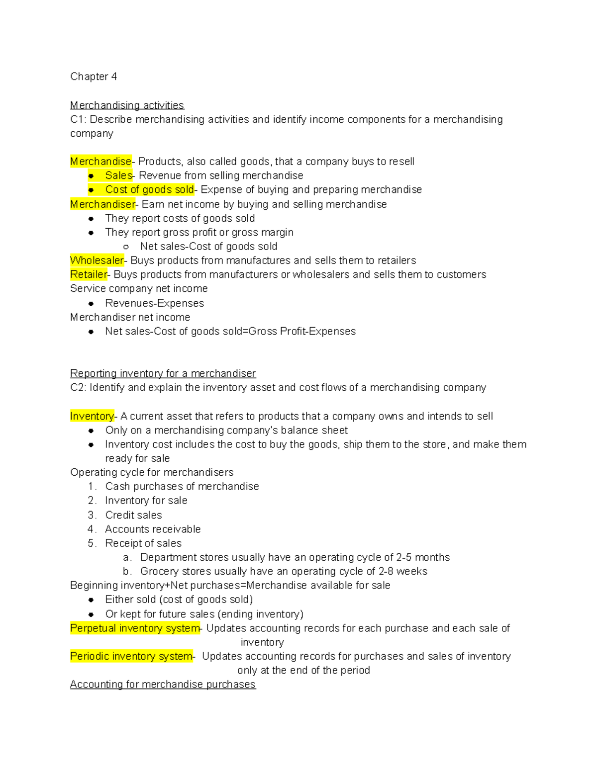 Chapter 4 - Dr Jeff Michealman's class, these are notes from the ...