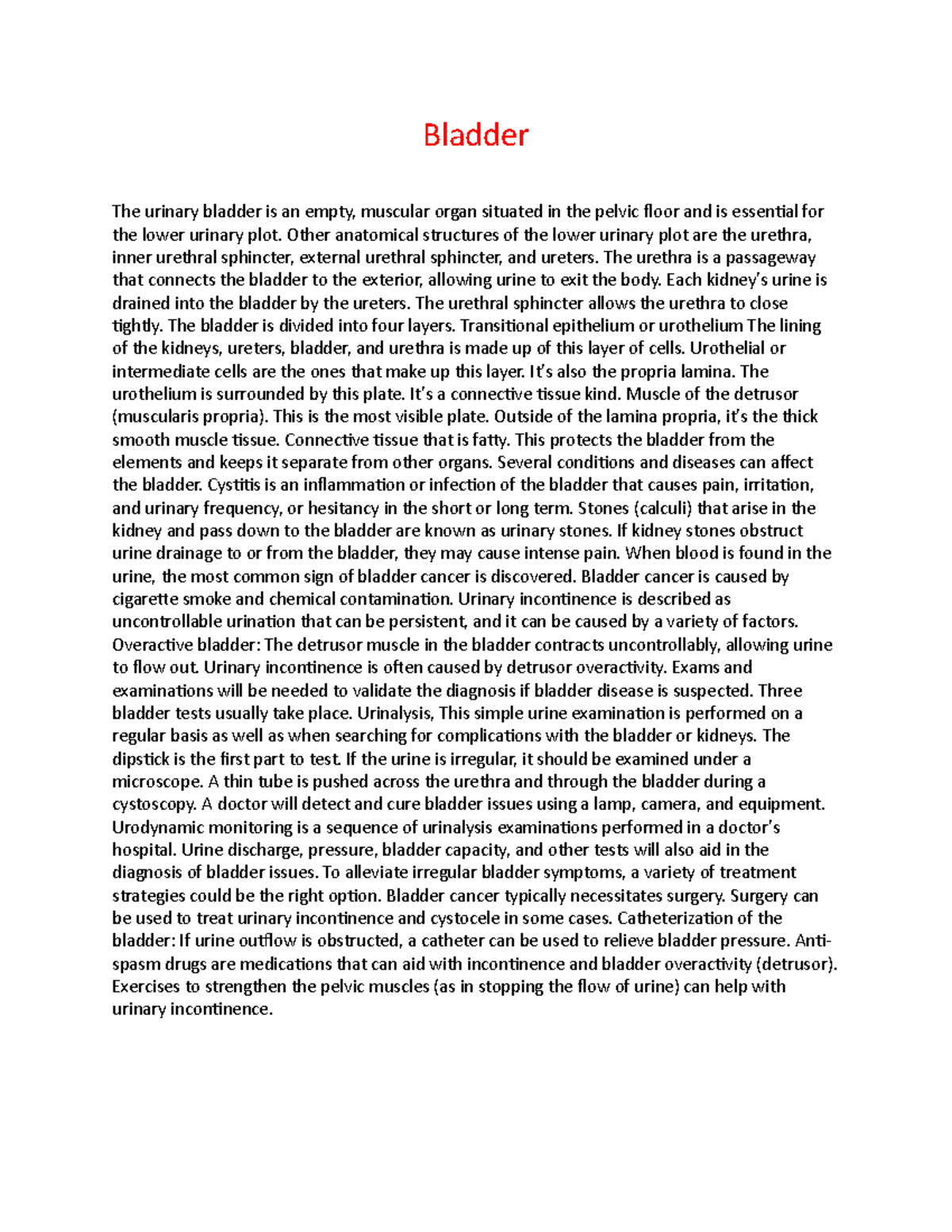 Bladder - project - artificial - Bladder The urinary bladder is an empty, muscular organ ...