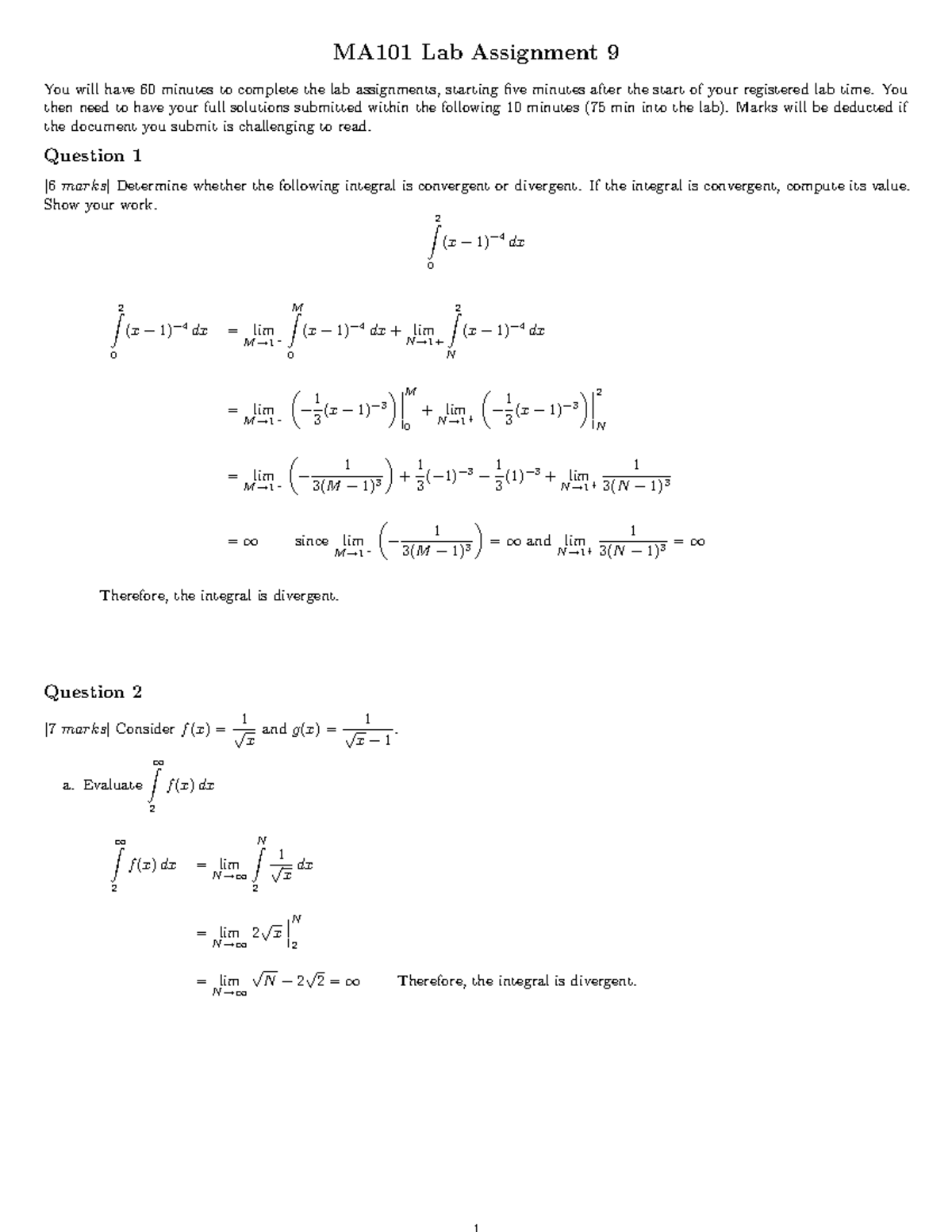 Lab 9 Solutions - MA101 Lab Assignment 9 You will have 60 minutes to ...