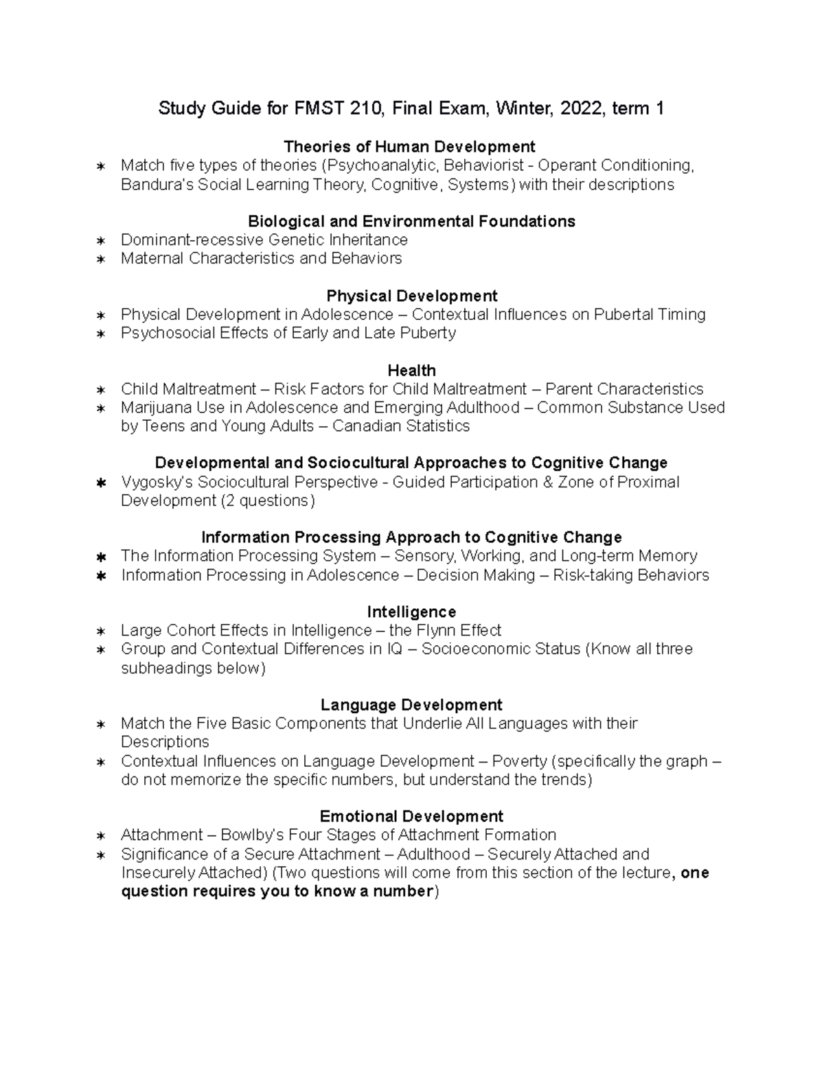 210 Study Guide Final Exam - Study Guide for FMST 210, Final Exam ...