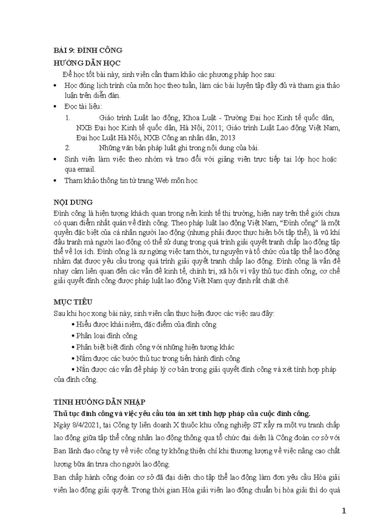 BAI 9 LUAT LAO DONG 2021 - BAI 9 LUAT LAO DONG 2021 - BÀI 9: ĐÌNH CÔNG HƯỚNG DẪN HỌC Để học tốt ...