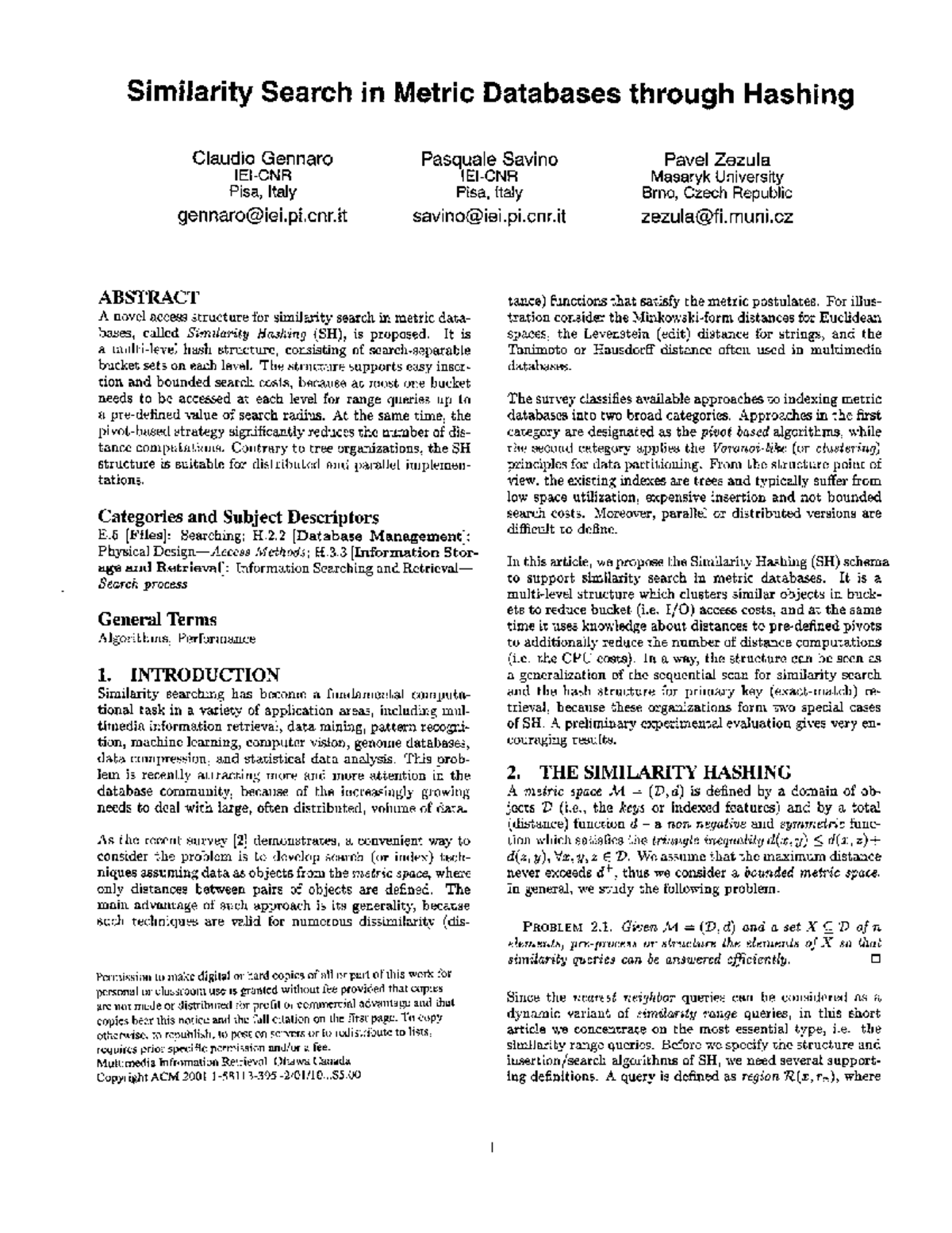 Paper Base Similarity in Metric Databases through Hashing Estructuras ...
