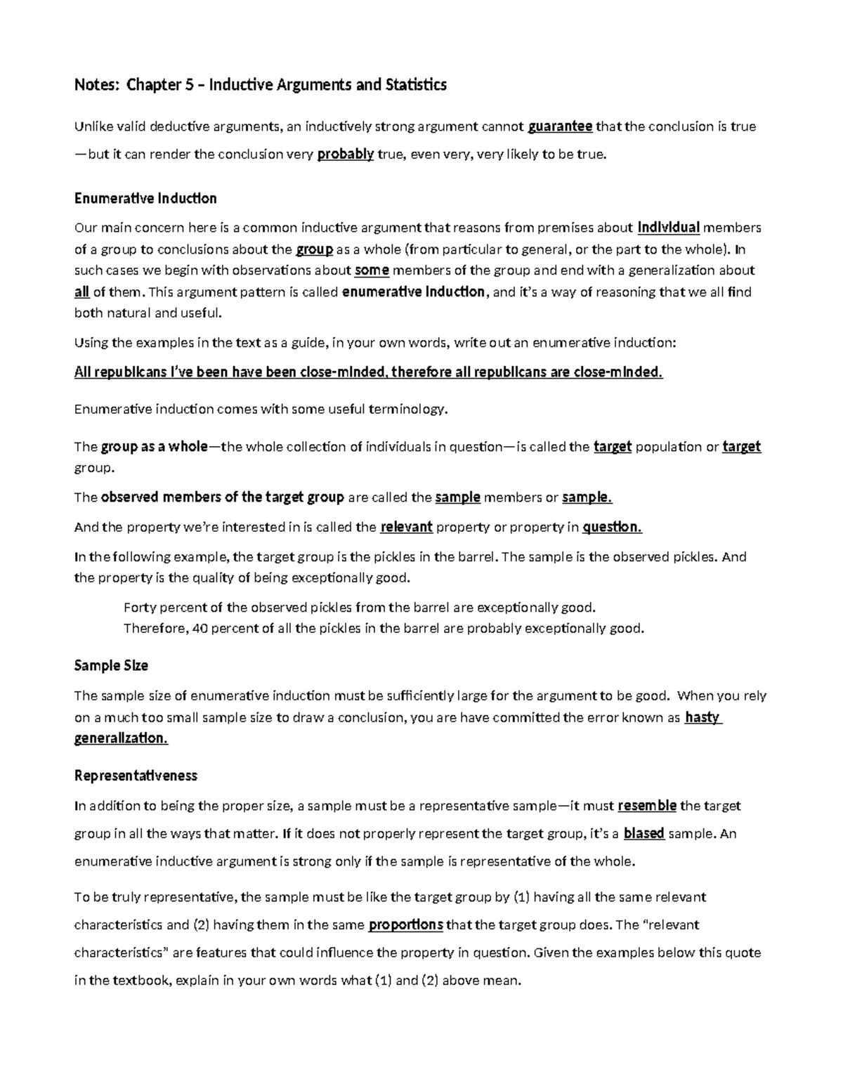 Notes Chapter 5 002743131 - Notes: Chapter 5 – Inductive Arguments and ...