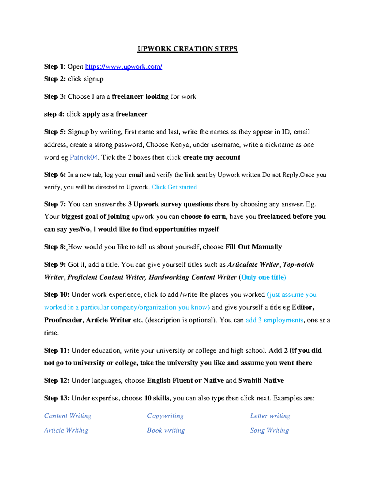 Upwork Creation Steps - UPWORK CREATION STEPS Step 1: Open upwork/ Step 2: click signup Step 3 ...