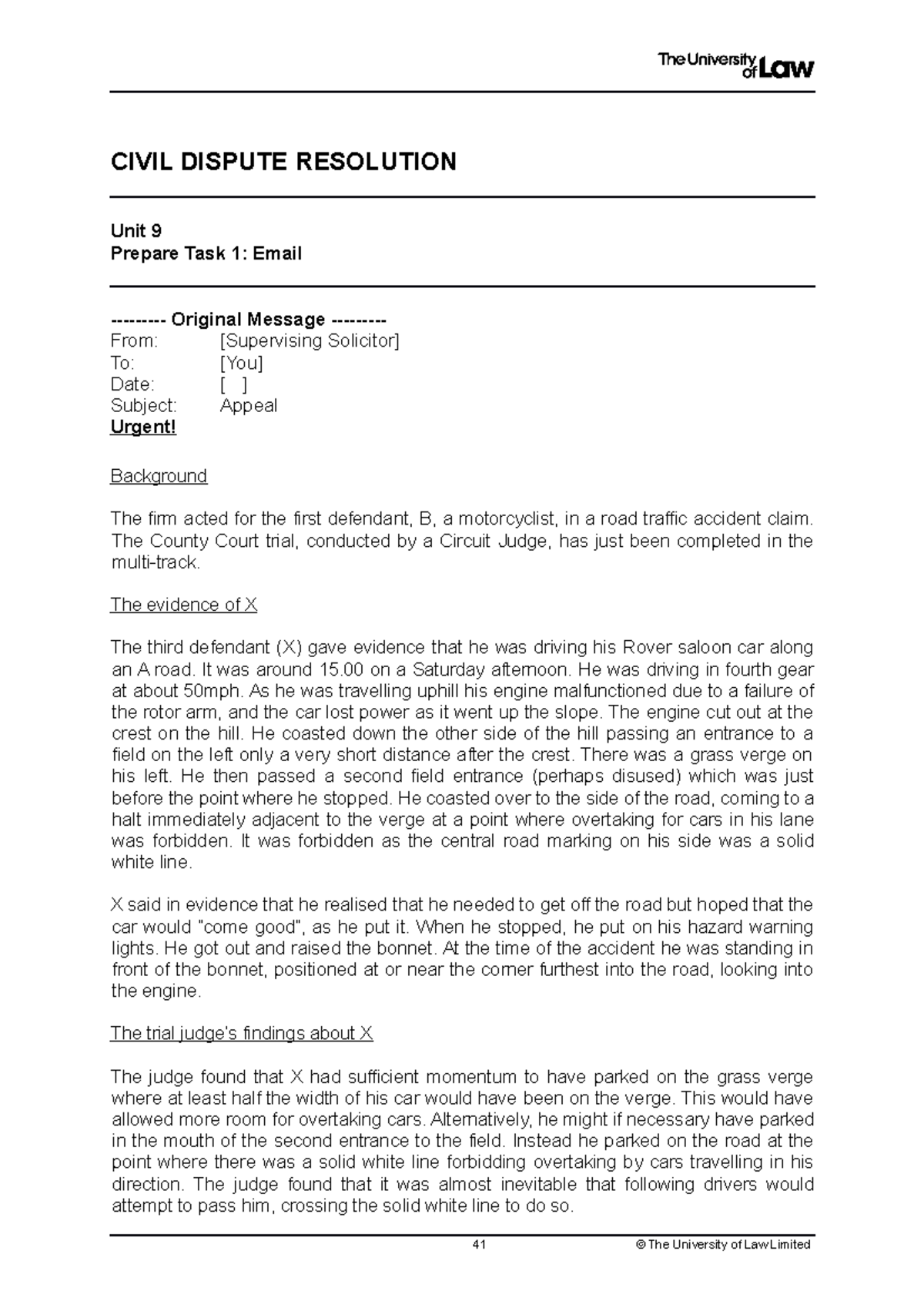 2223 civ u09 ce01 prepare task 01 email - CIVIL DISPUTE RESOLUTION Unit ...