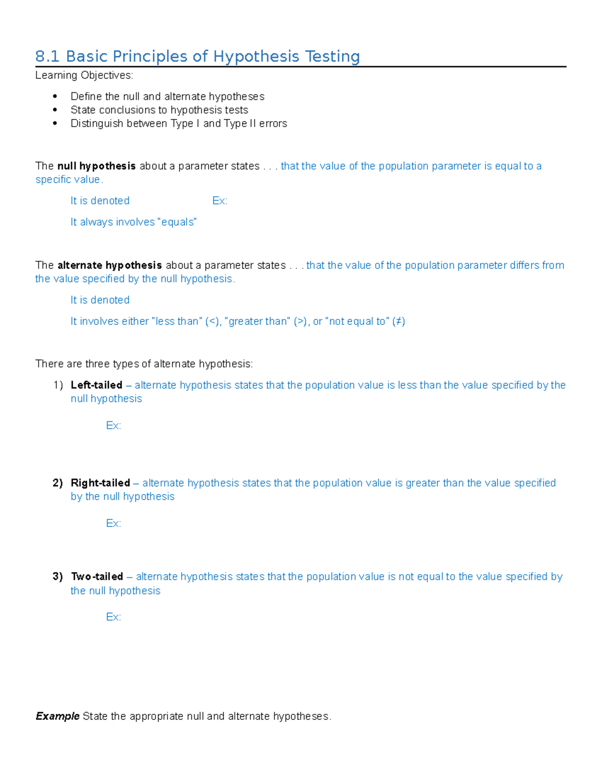 8.1 Basic Principles of Hypothesis Testing completed - 8 Basic ...