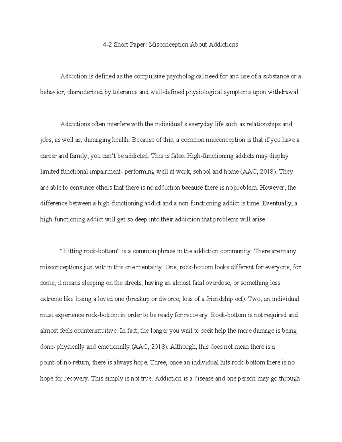 Short Paper Misconceptions of Addictions - 4-2 Short Paper ...