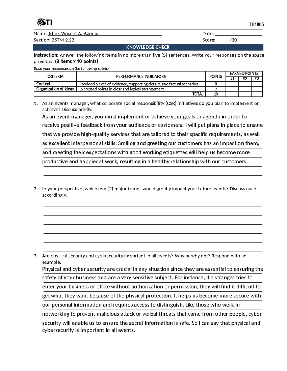 01 Laboratory Worksheet 1 2 - TH Name: Mark Vincent A. Agunos Date ...