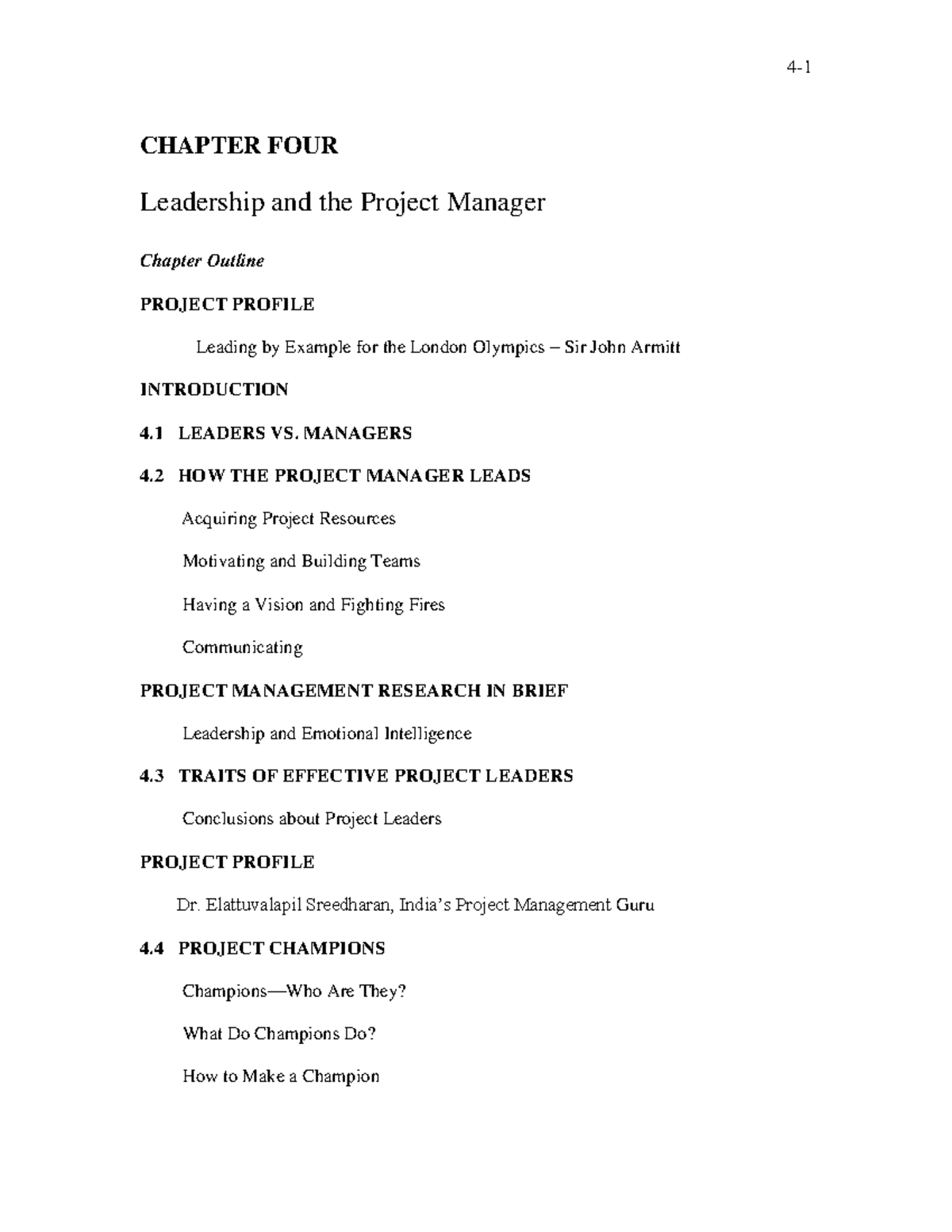 Pdf - correct answers - CHAPTER FOUR Leadership and the Project Manager ...