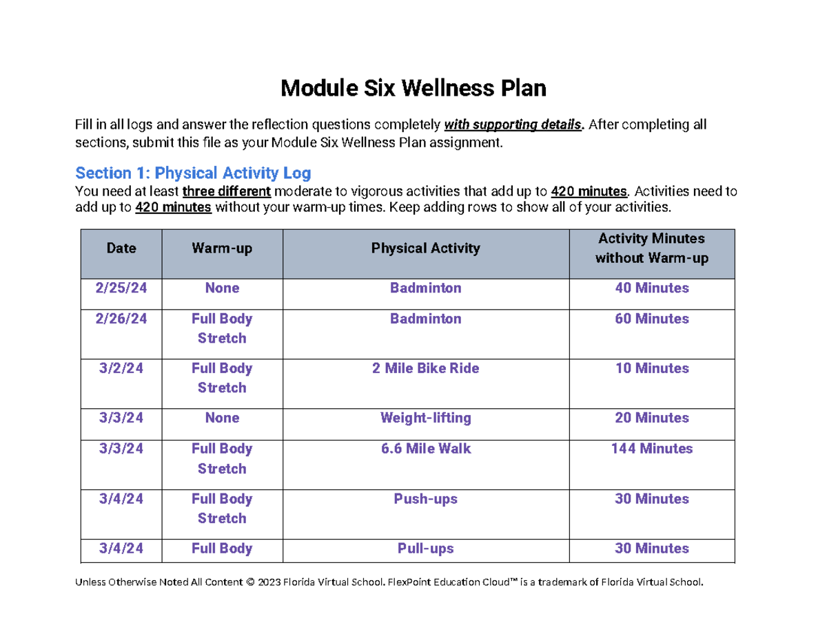 06.06 Module Six Wellness Plan - Module Six Wellness Plan Fill in all ...