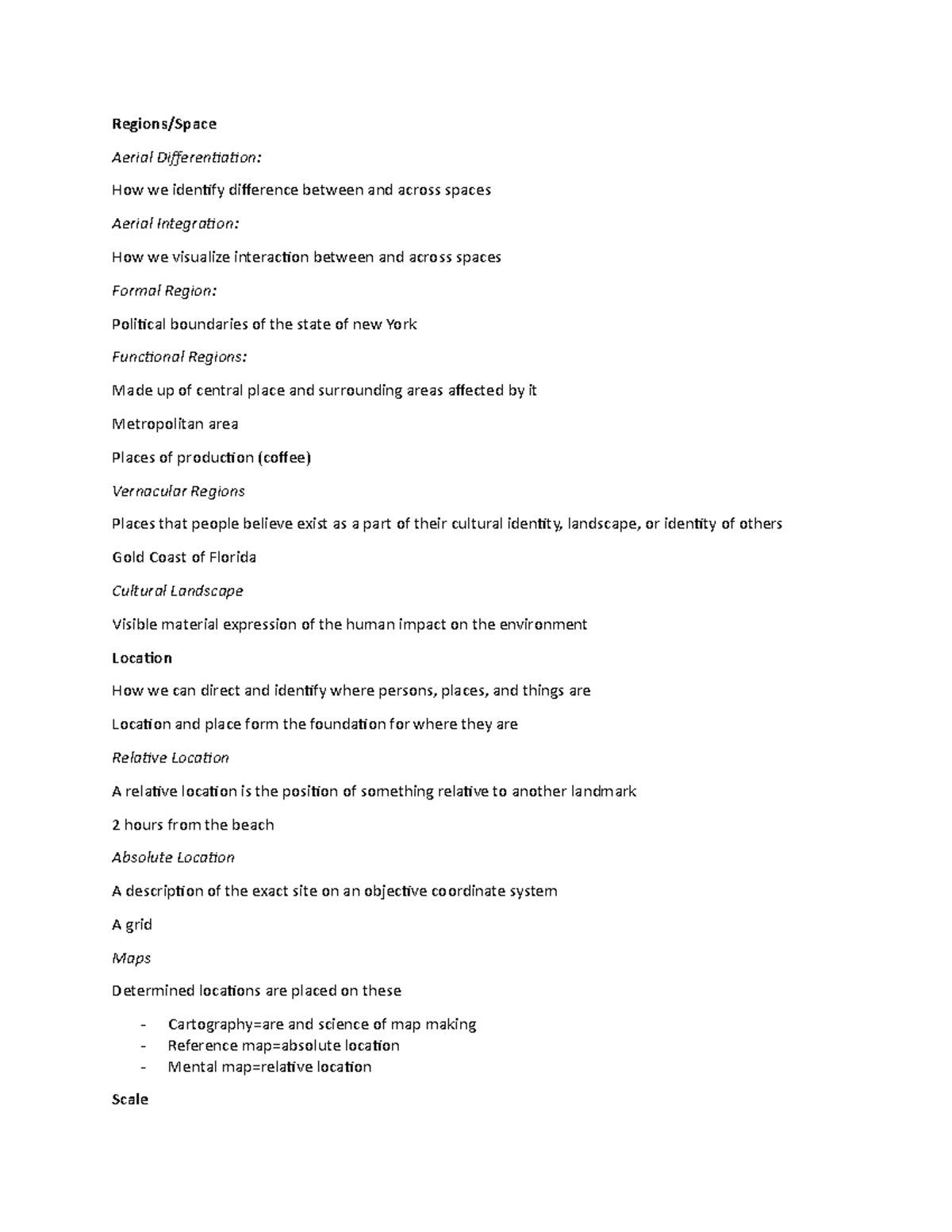 Week 1 Notes - Naylor - Regions/Space Aerial Differentiation: How we ...