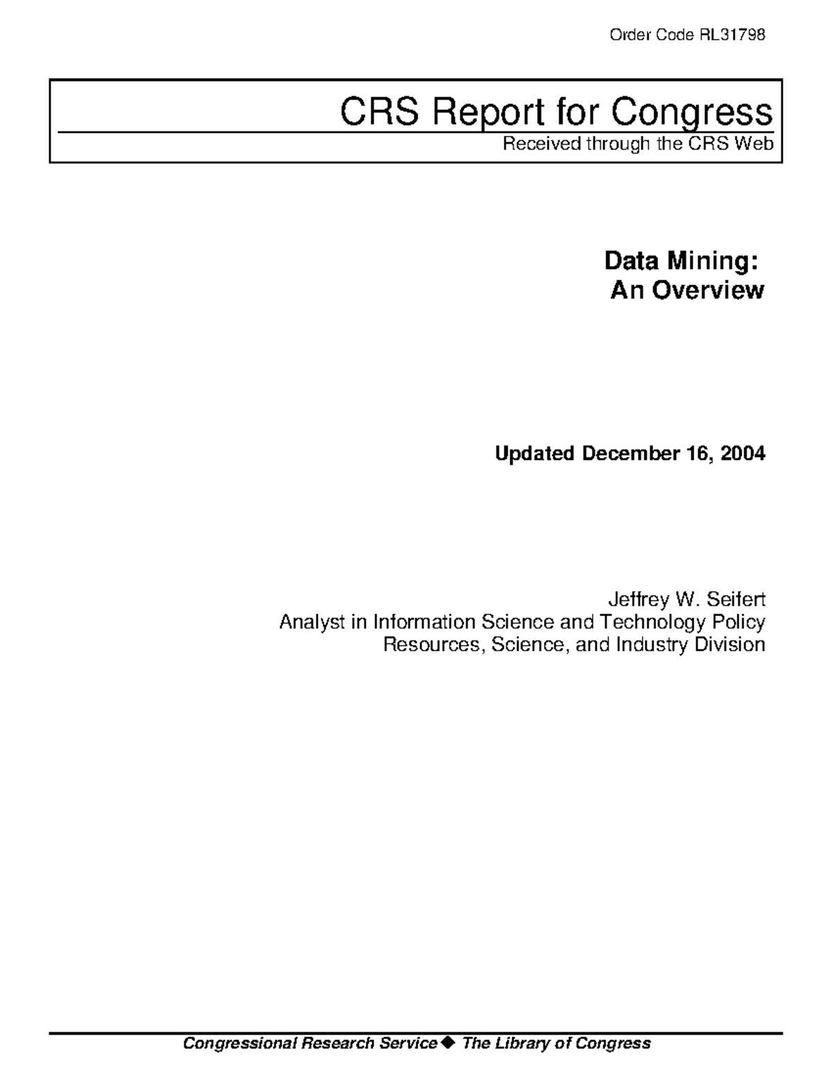 Overview Dm Konsep Data Mining Congressional Research Service ̃ The Library Of Congress Crs