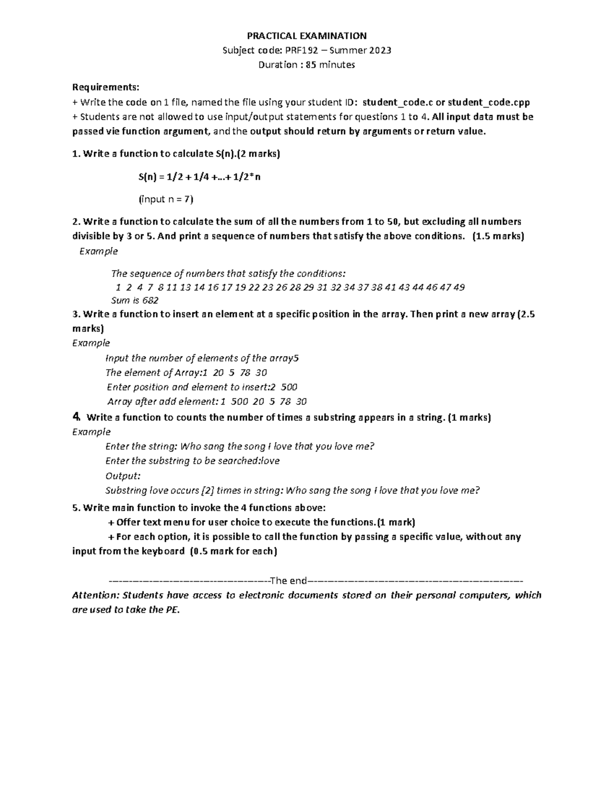 PRF192 PE2 Su23 - abcxyz - PRACTICAL EXAMINATION Subject code: PRF192 ...