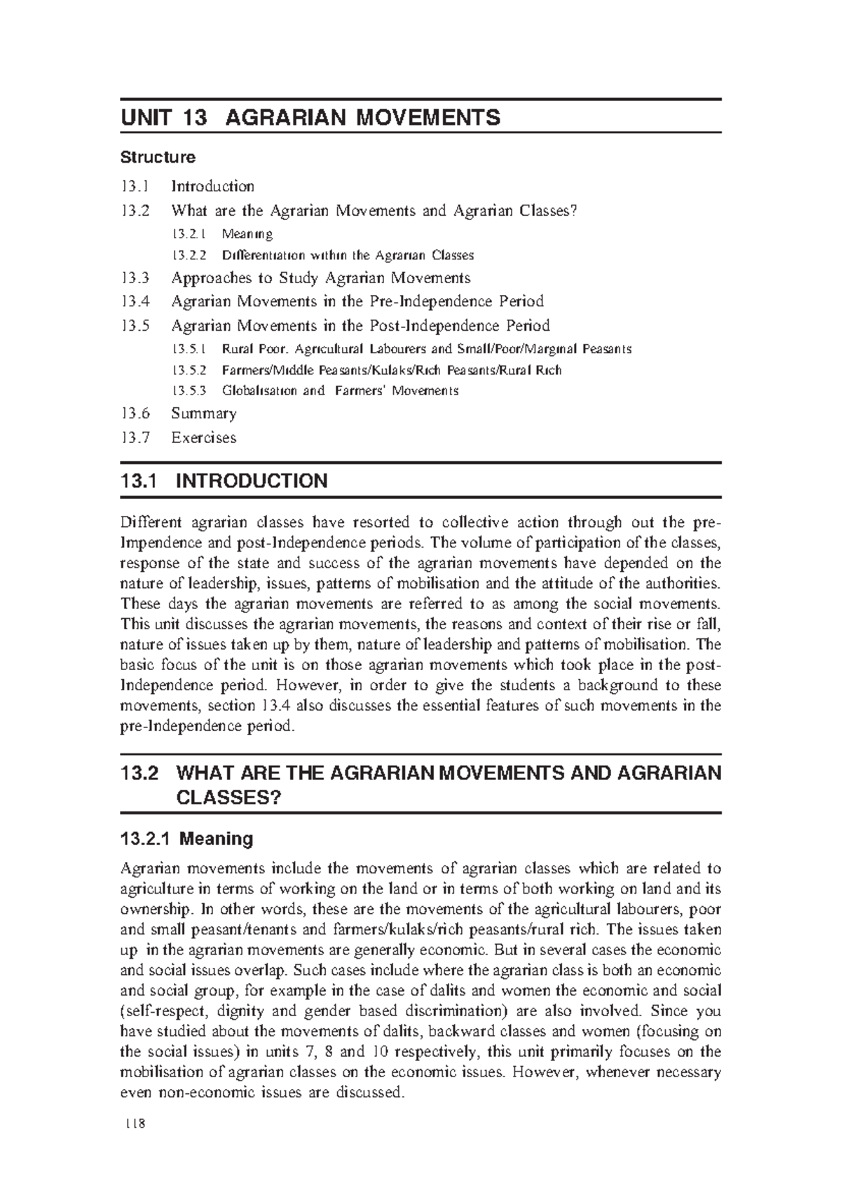 Agrarian Movements - Summary Bachalor of Arts - UNIT 13 AGRARIAN ...