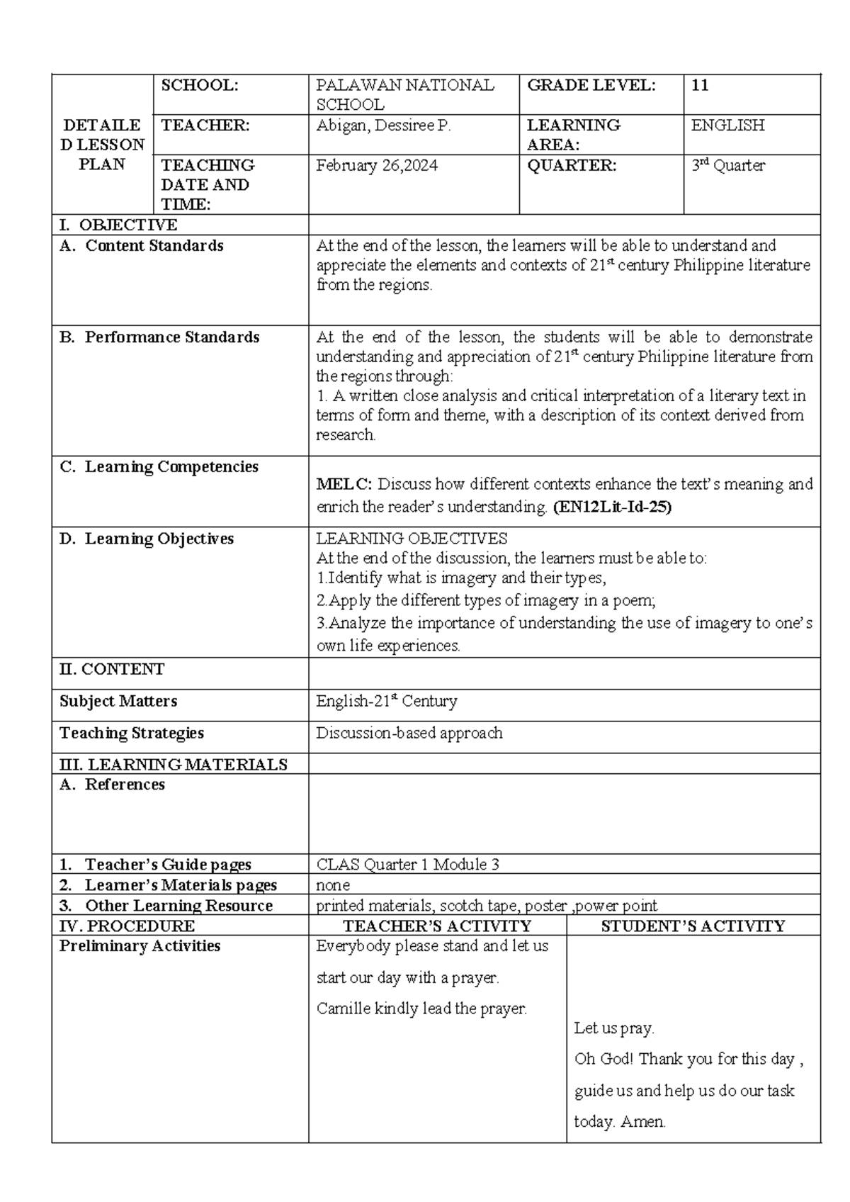 1st DLP Context and Text meaning - DETAILE D LESSON PLAN SCHOOL ...