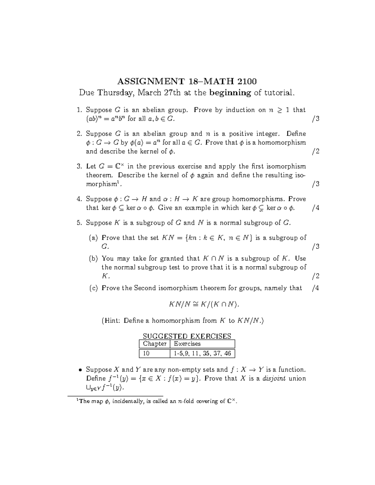 Mandatory Assignment 18 - ASSIGNMENT 18–MATH 2100 Due Thursday, March ...