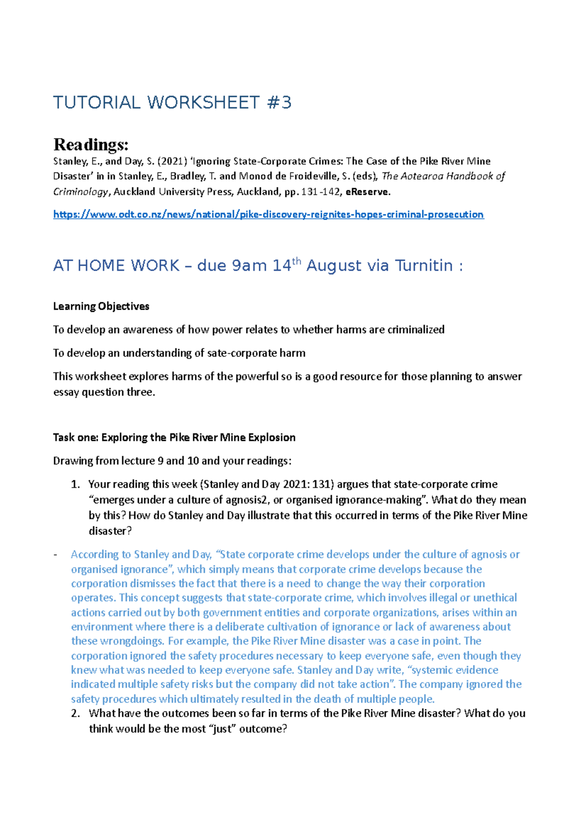 At Home Tutorial Worksheet 3 - Due 9am 14th August - TUTORIAL WORKSHEET ...