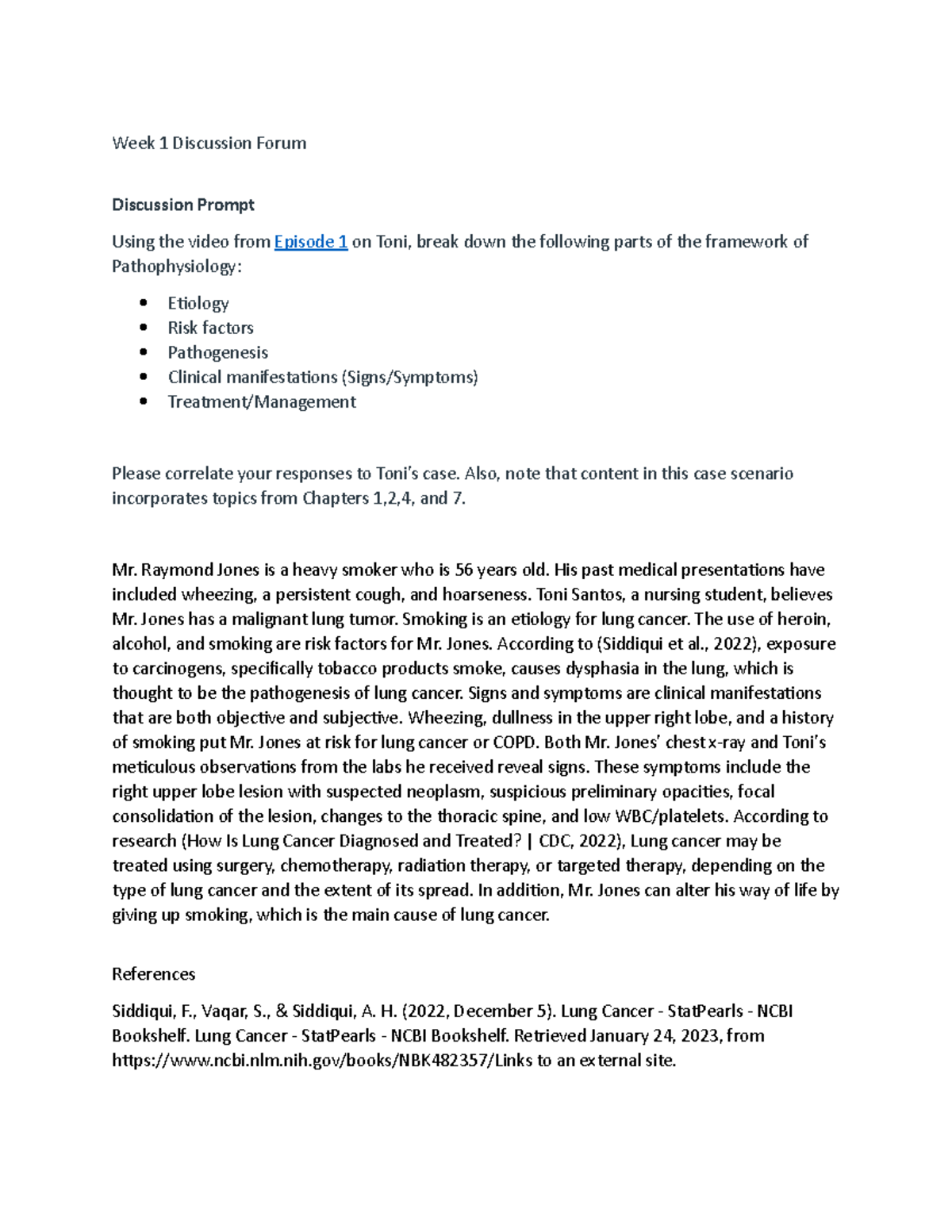 Patho discussion board - Week 1 Discussion Forum 2 Discussion Prompt ...