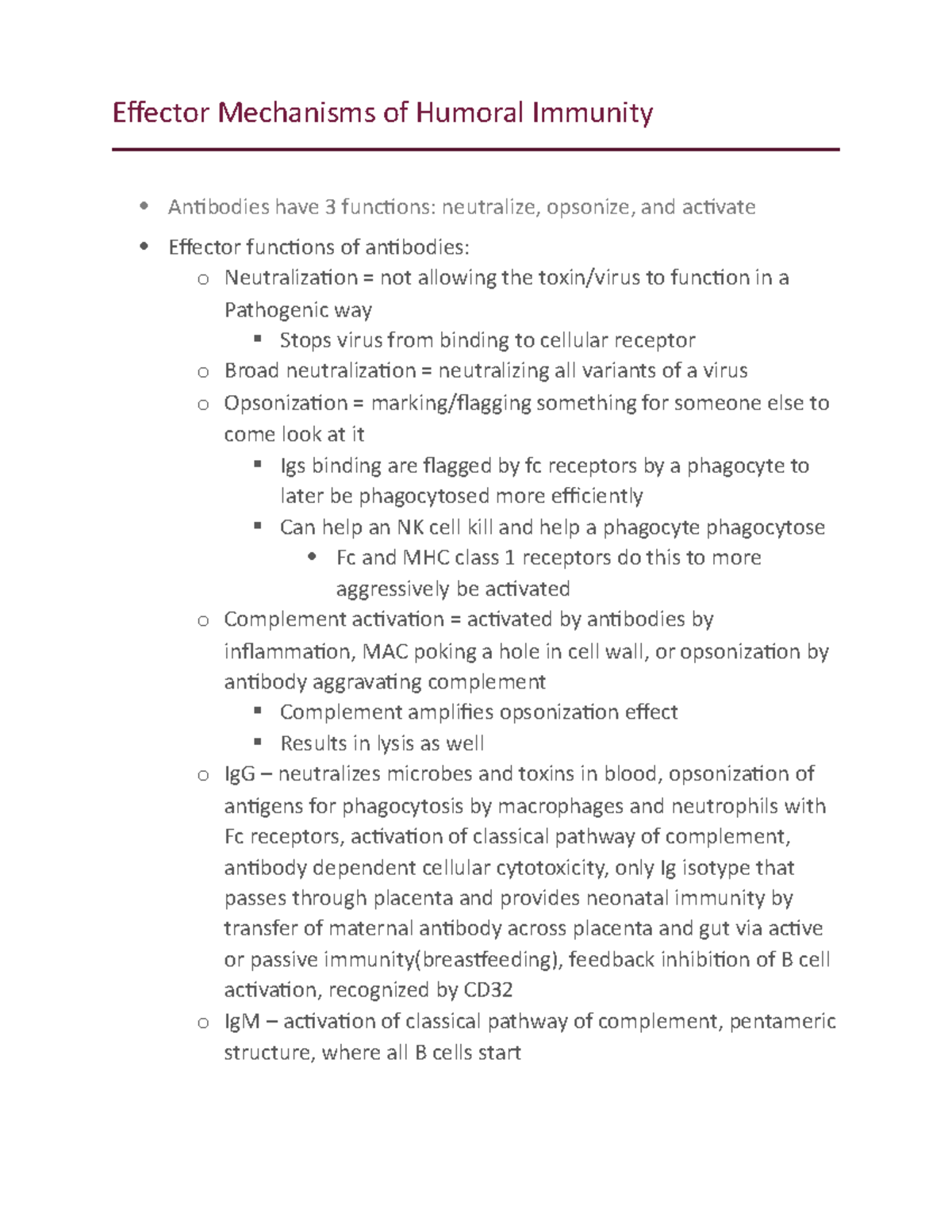 Effector Mechanisms of Humoral Immunity Dr Cristicielo VTPB 409 ...