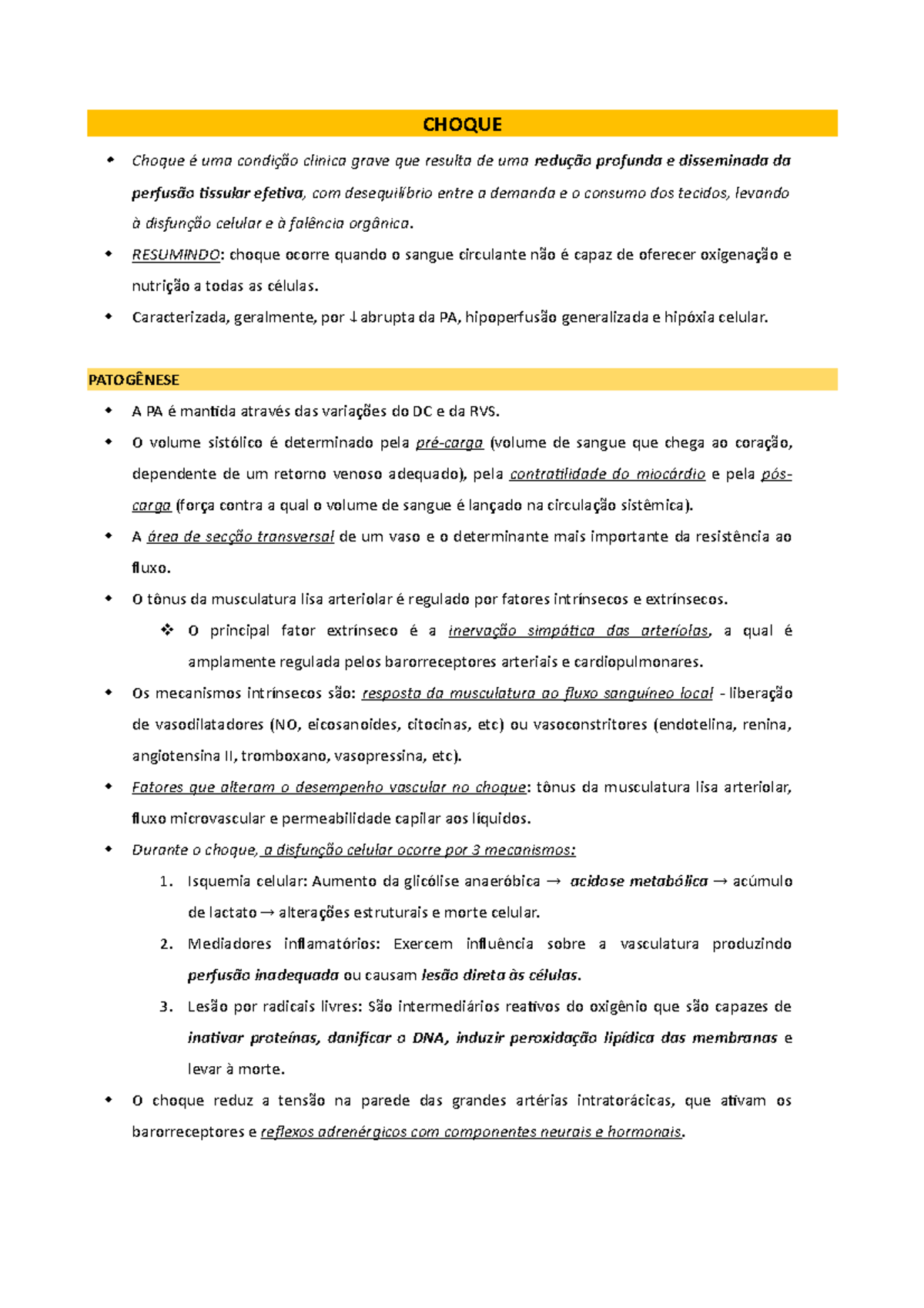 Resumo - Choque (classificações, diagnóstico e condutas) - Abordagem do ...