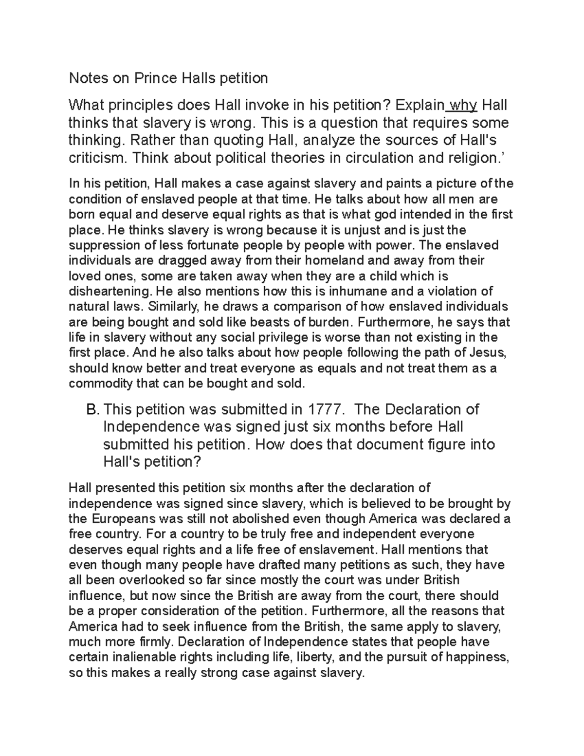 Notes on Prince Halls petition - This is a question that requires some ...