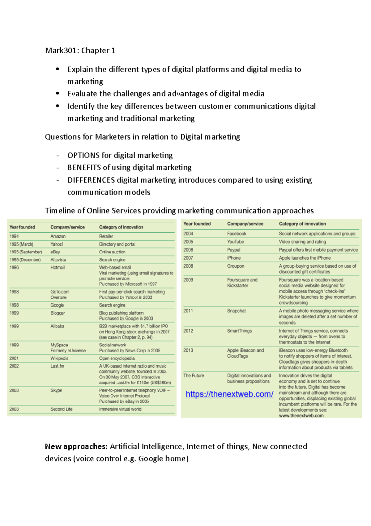 Mark301 Summary Notes Update - Mark301: Chapter 1 Explain the different ...