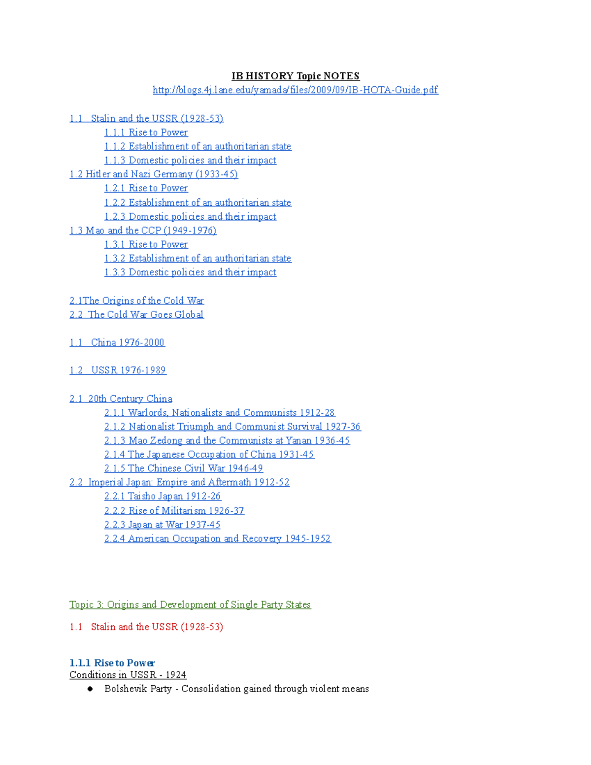 IB History Syllabus Key Points - IB HISTORY Topic NOTES - Studocu