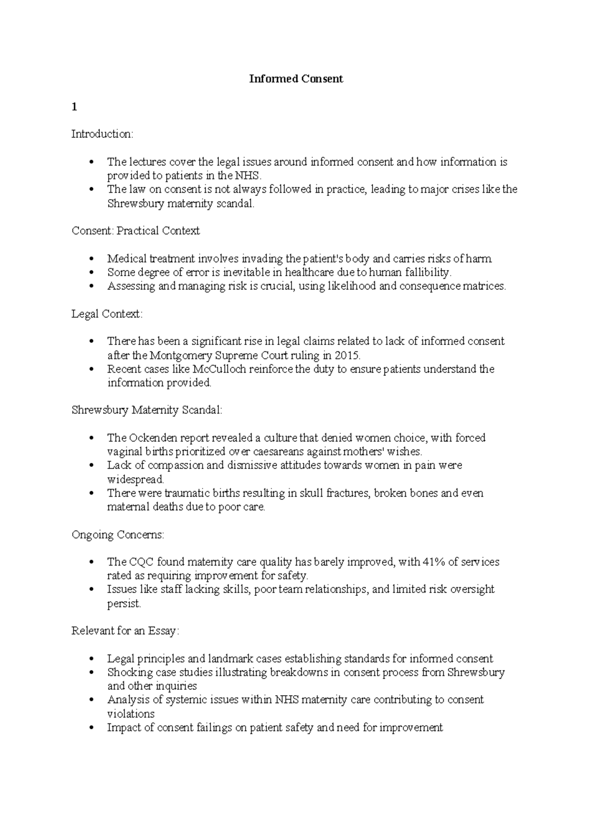 Informed Consent - broad essay key points - Informed Consent 1 ...