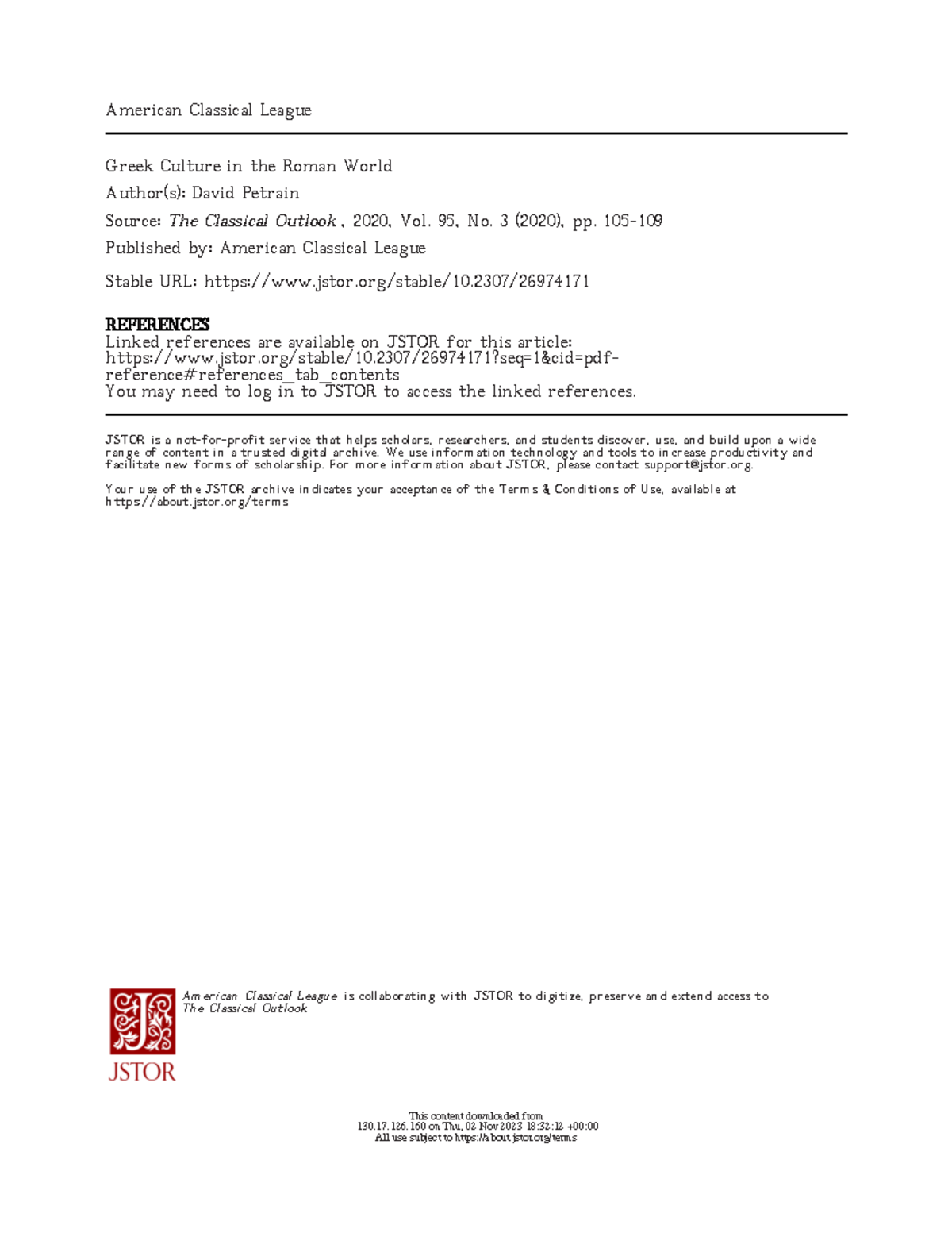 Greek Culture - American Classical League Greek Culture in the Roman ...