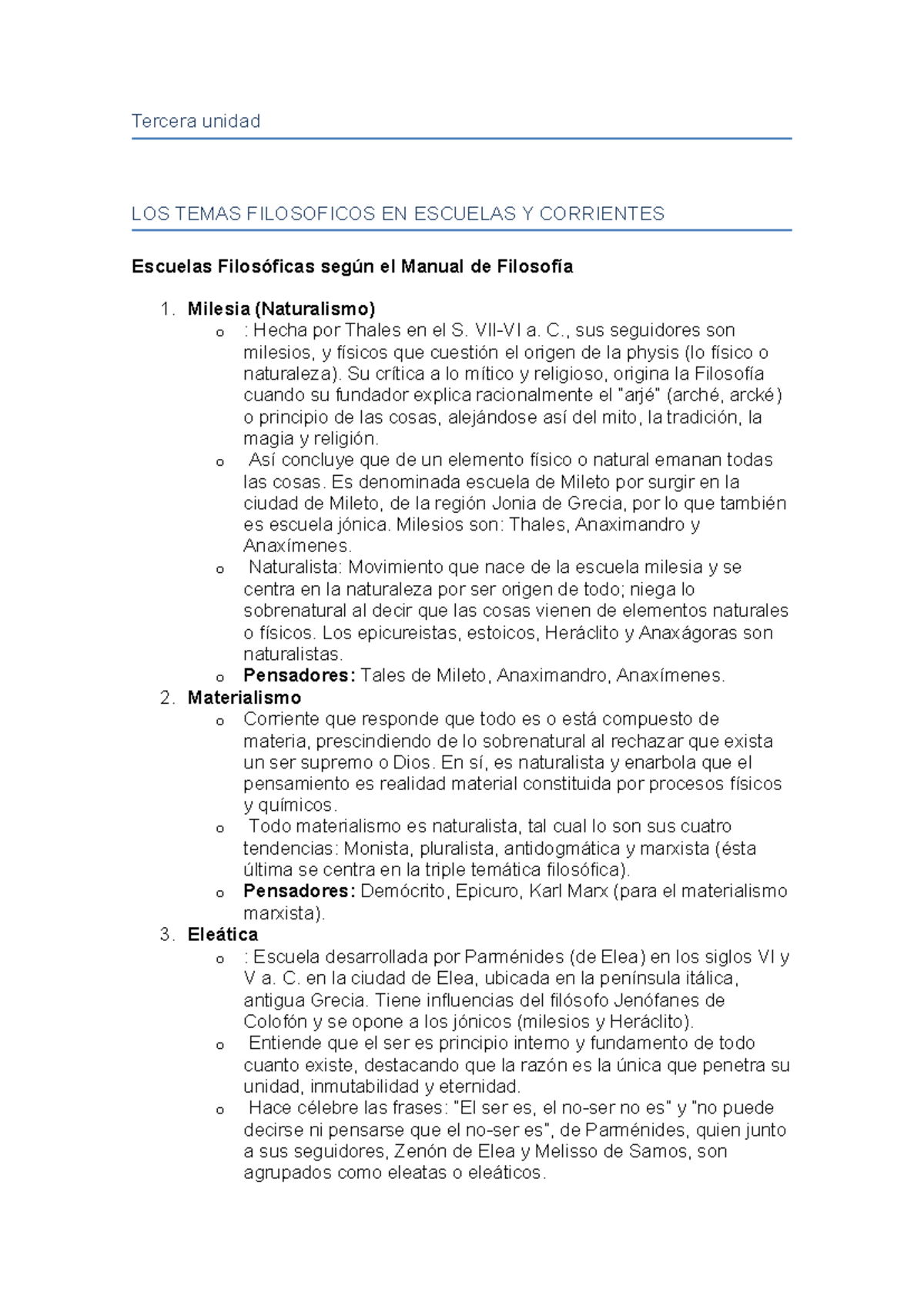Tercera unidad escuelas y corrientes - Tercera unidad LOS TEMAS ...