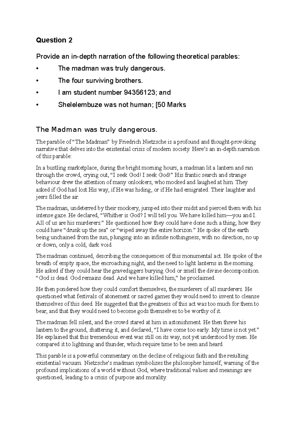 The Parables assignment - Question 2 Provide an in-depth narration of ...