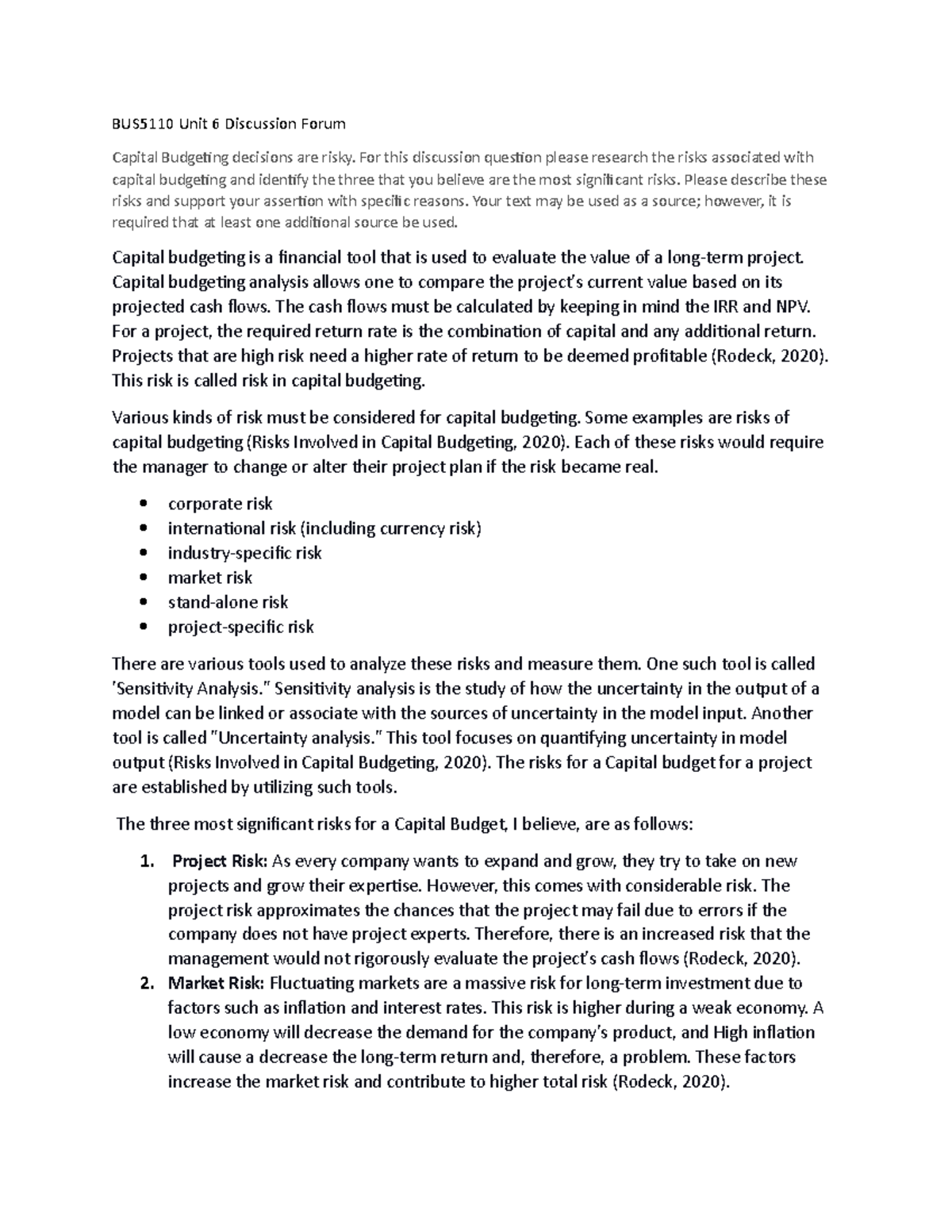 BUS5110 Unit 6 Discussion Forum - BUS5110 Unit 6 Discussion Forum ...