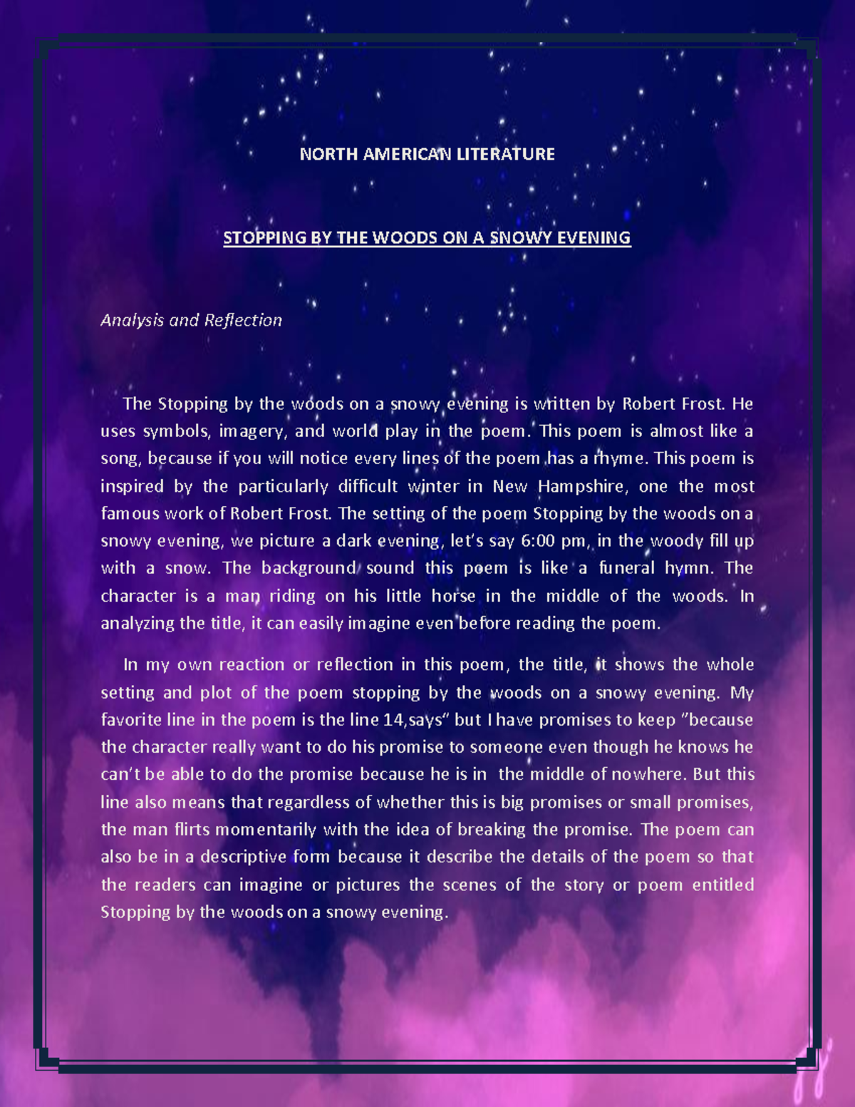 North American Literature - NORTH AMERICAN LITERATURE STOPPING BY THE ...