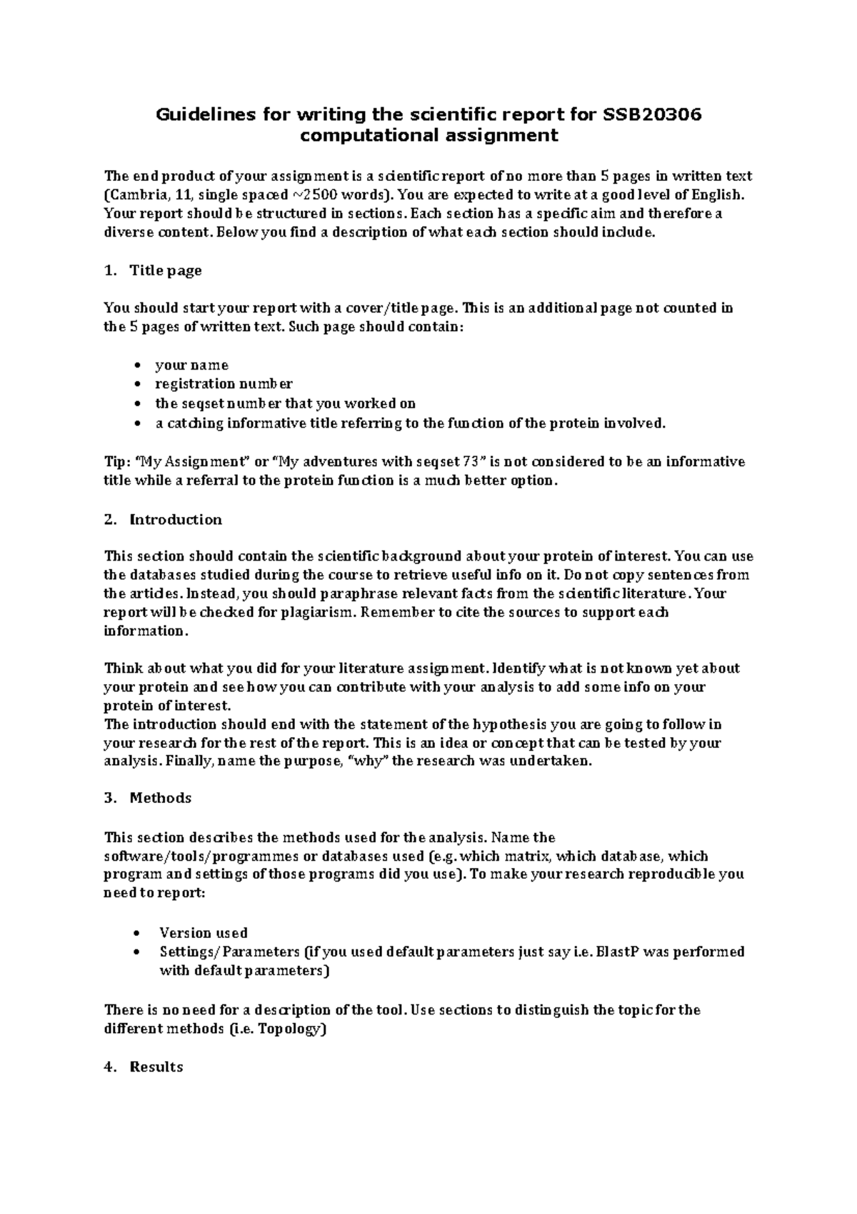 Report structure 1 - Guidelines for writing the scientific report for ...