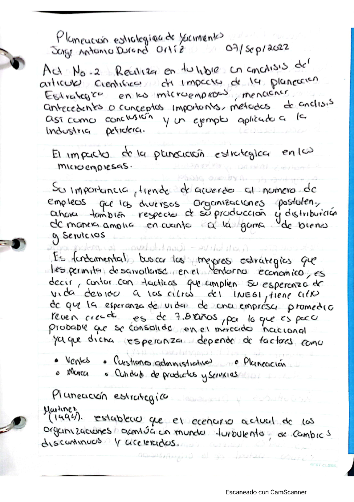 Act 2 PLAN Estat DE YAC Jorge Durand - Yacimientos - Studocu