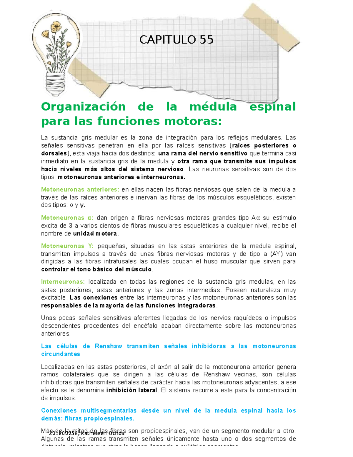 Resumen del Capitulo 55 guyton - Γ 201800258, Katheleen Ochoa CAPITULO 55 Organización de la ...