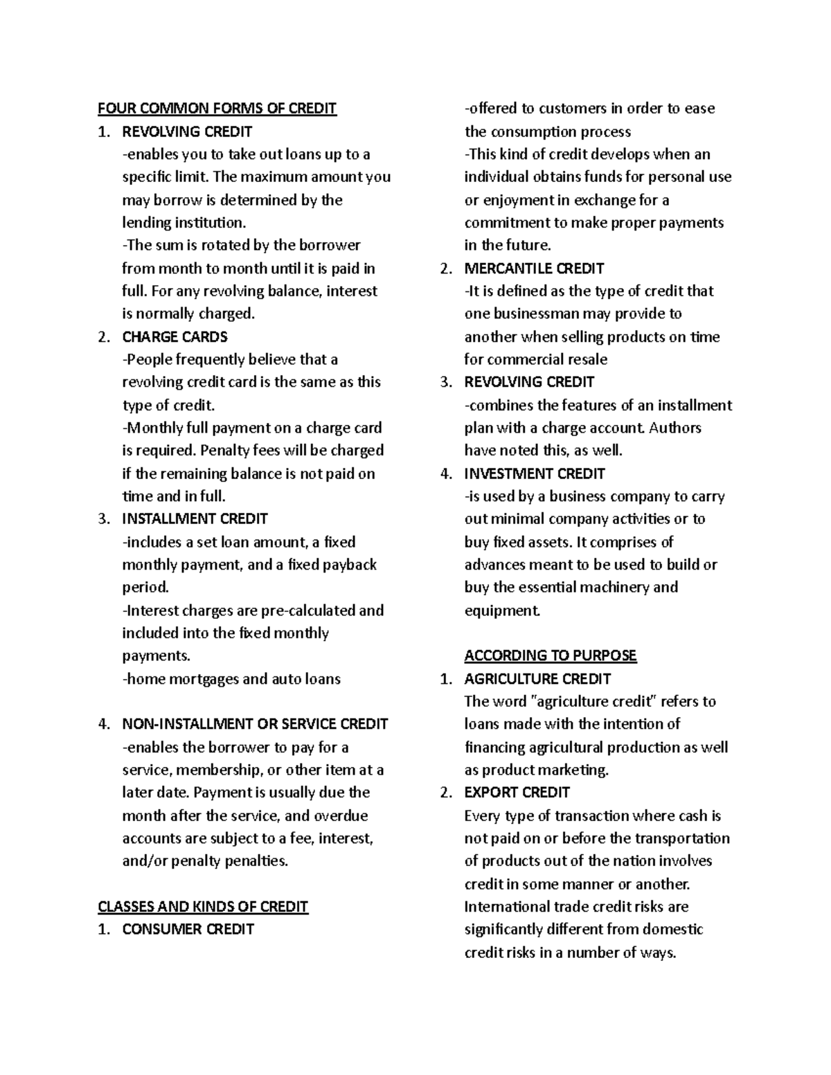 Common Forms OF Credit - FOUR COMMON FORMS OF CREDIT 1. REVOLVING ...
