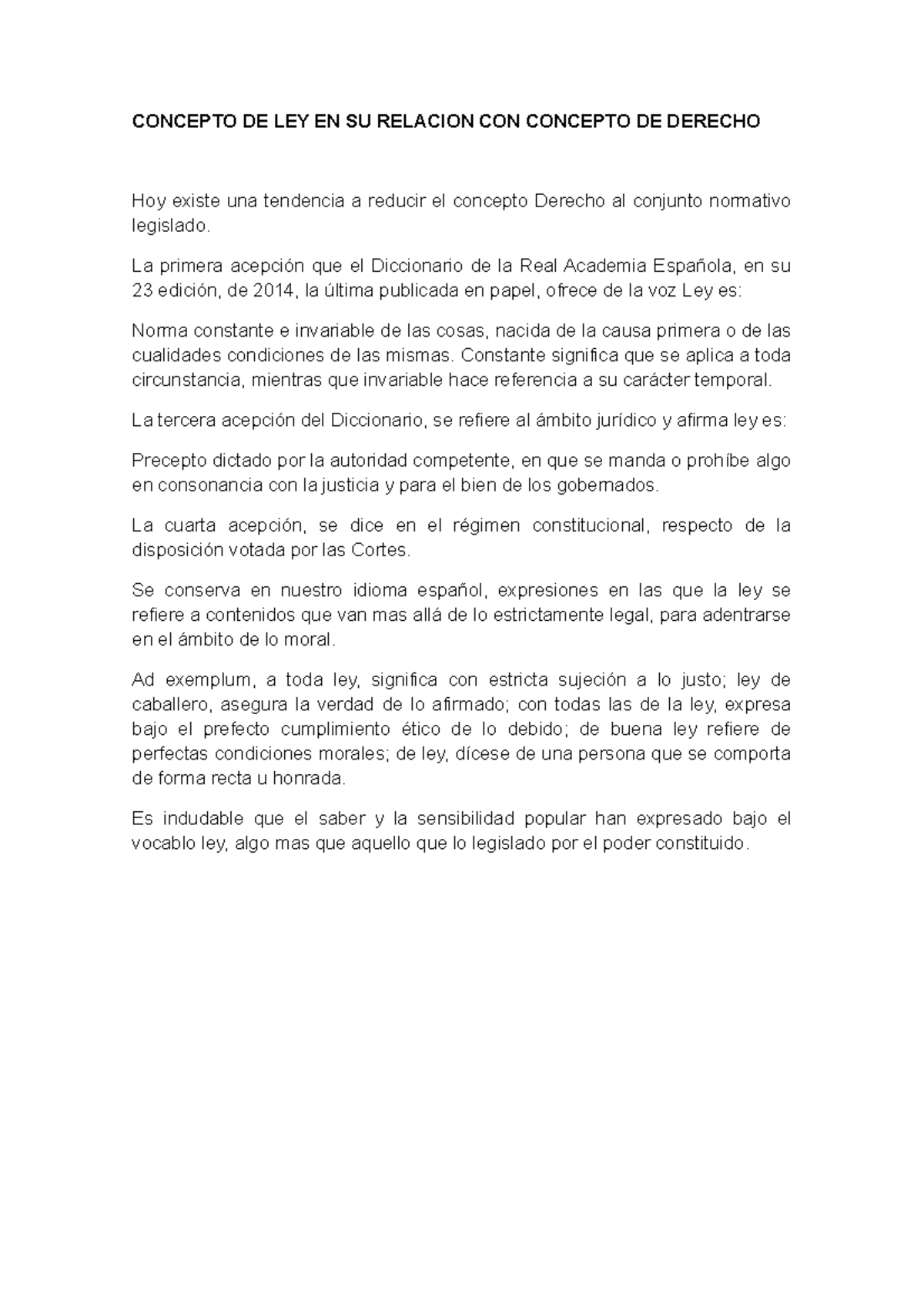 Concepto DE LEY EN SU Relacion CON EL Concepto DE Derecho - CONCEPTO DE ...