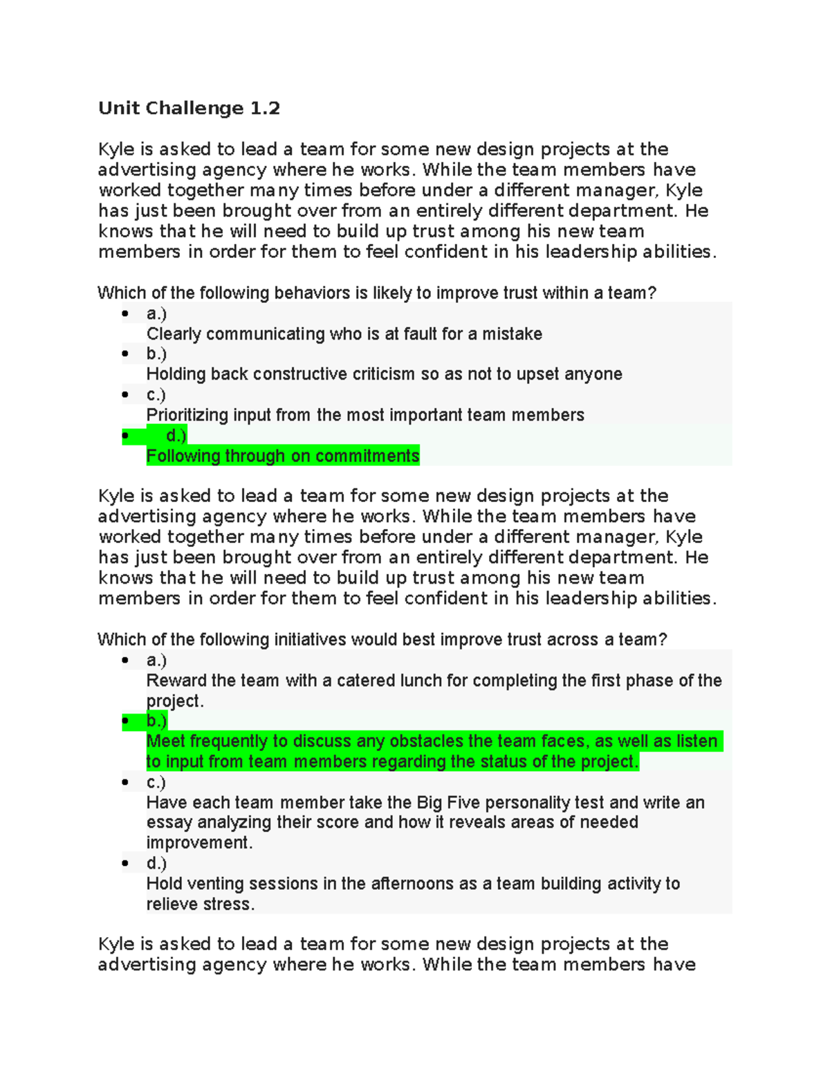 Developing Effective Team - Unit Challenge 1. Kyle is asked to lead a ...