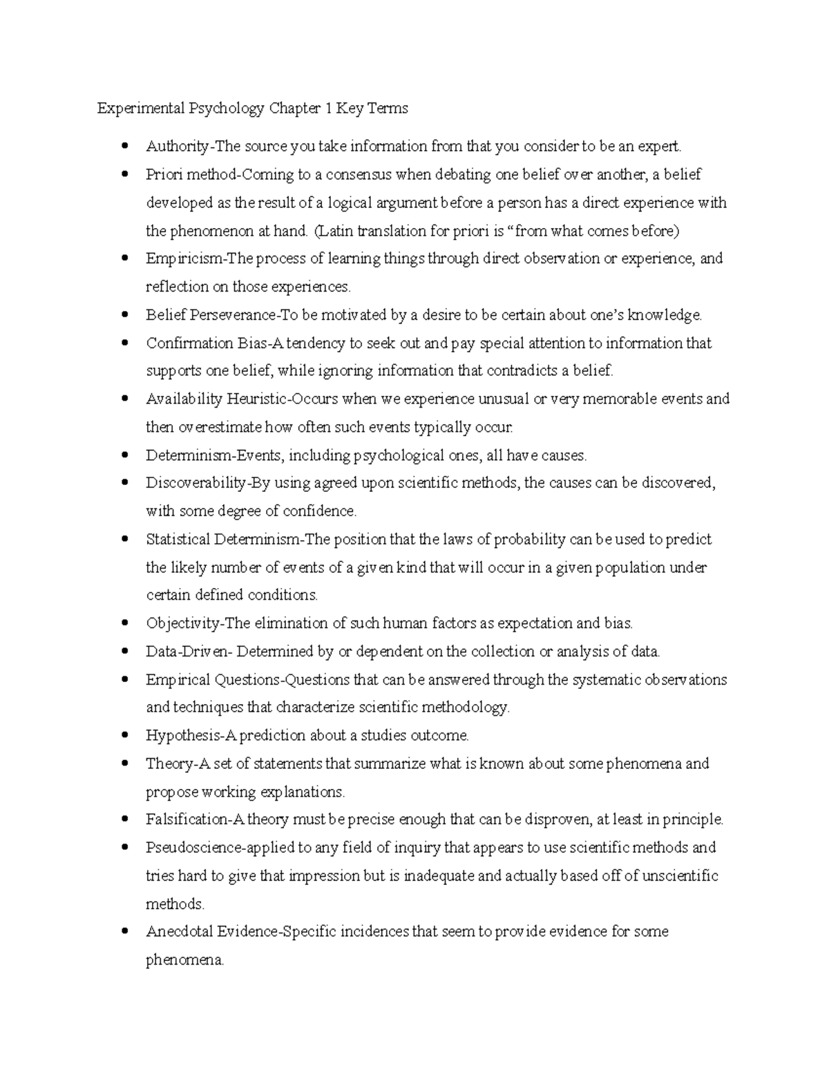 Experimental Psychology Chapter 1 terms - Priori method-Coming to a ...