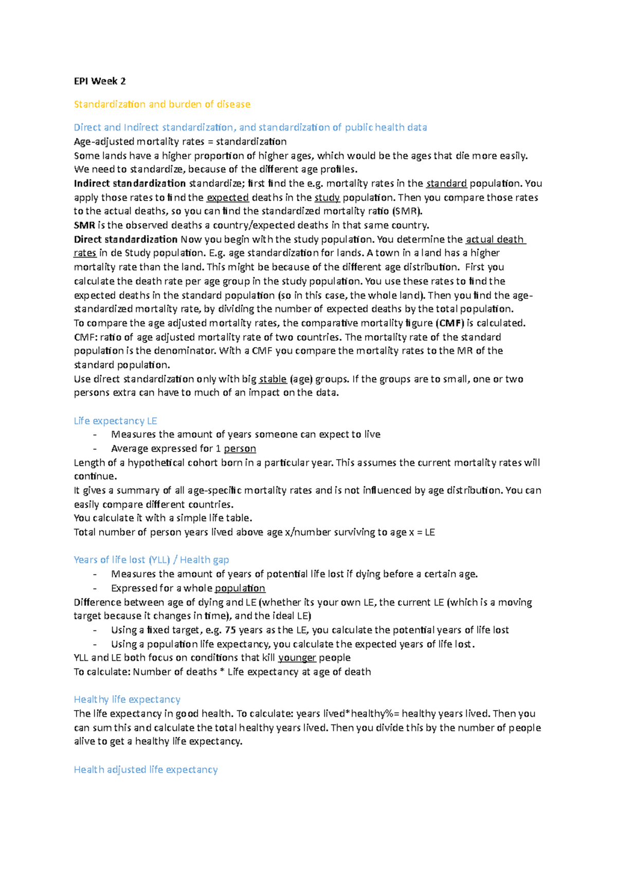EPI Week 2 - EPI Week 2 Standardization and burden of disease Direct ...