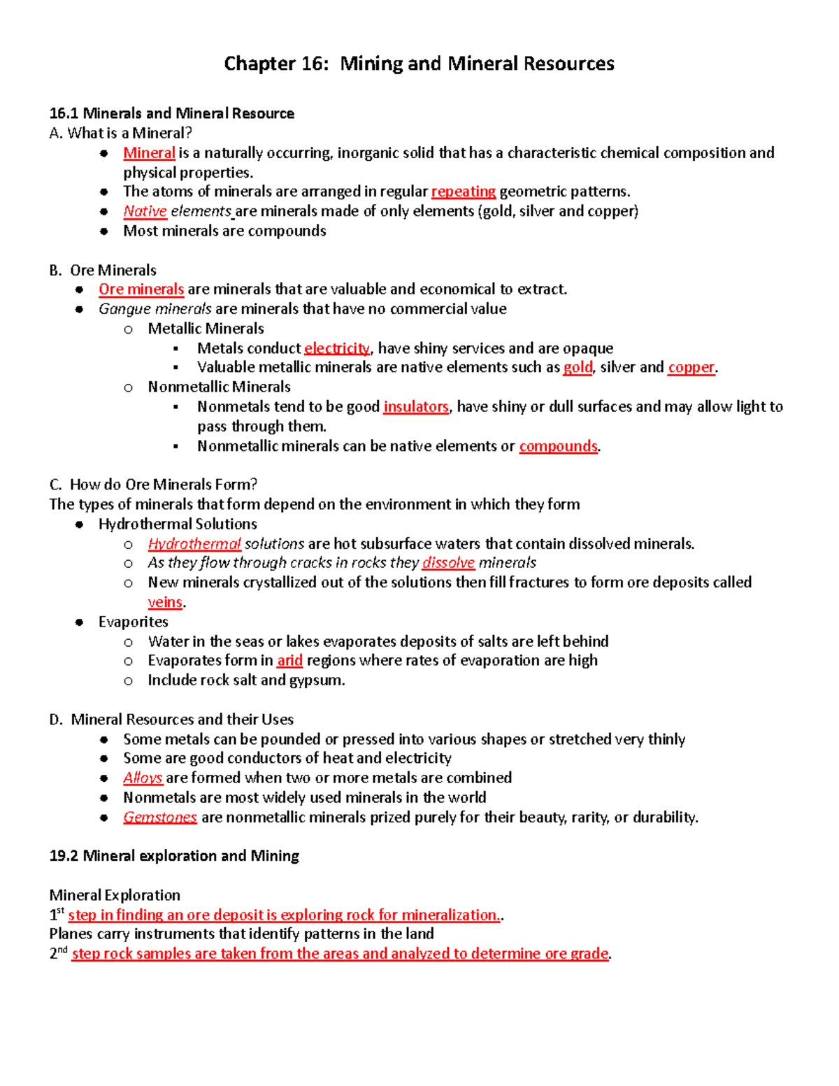 Mining and Mineral Resources guided notes - Chapter 16: Mining and ...