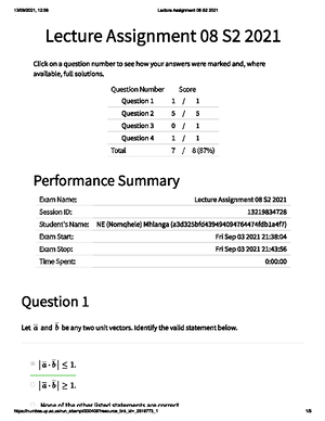 Lecture Assignment 17 S2 2021 - Lecture Assignment 17 S2 2021 Question 1 Consider the following ...