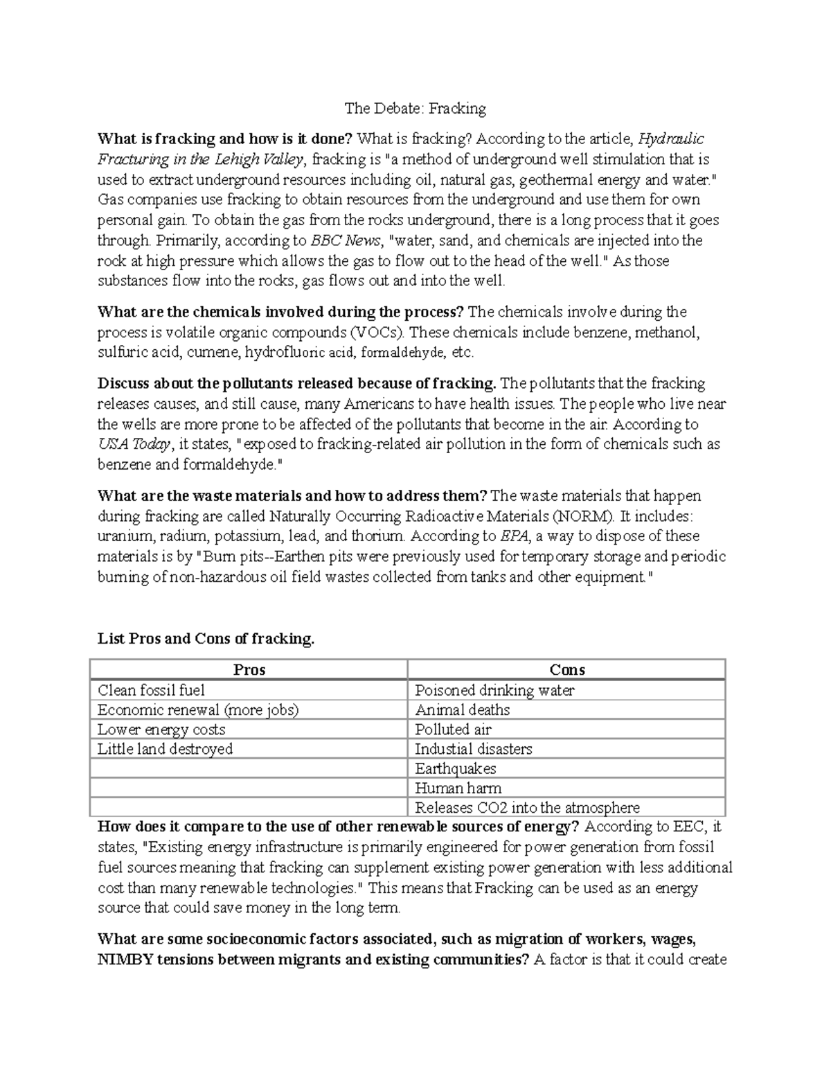 The Fracking Debate - English 102 essay - The Debate: Fracking What is ...